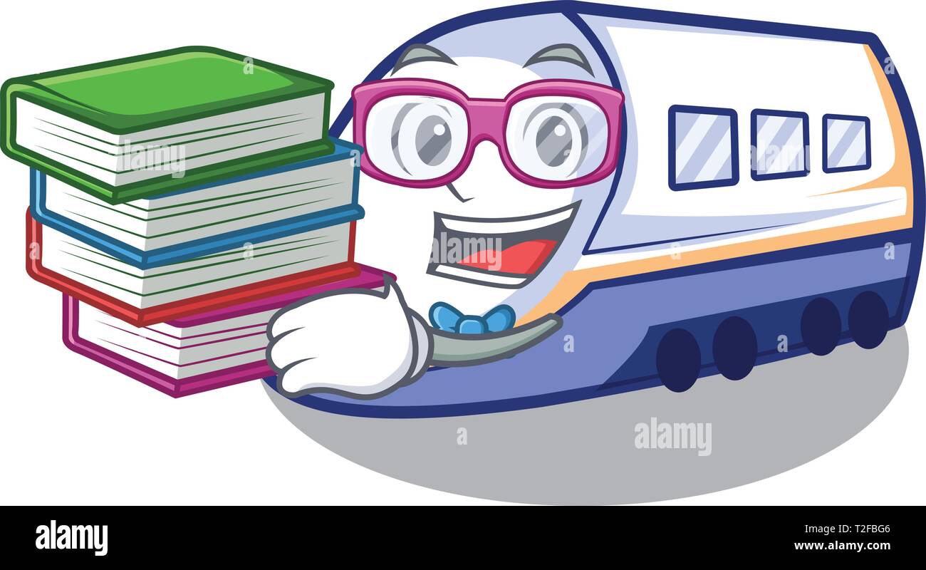 Student with book miniature shinkansen train in cartoon shape vector ...