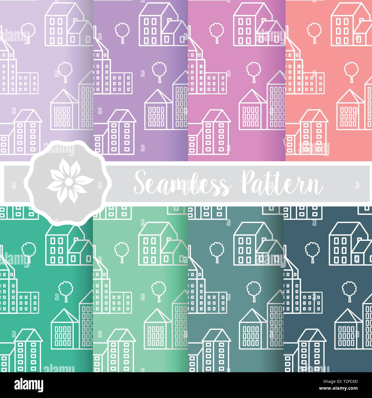 Set of city line urban building architecture seamless pattern tiles ...