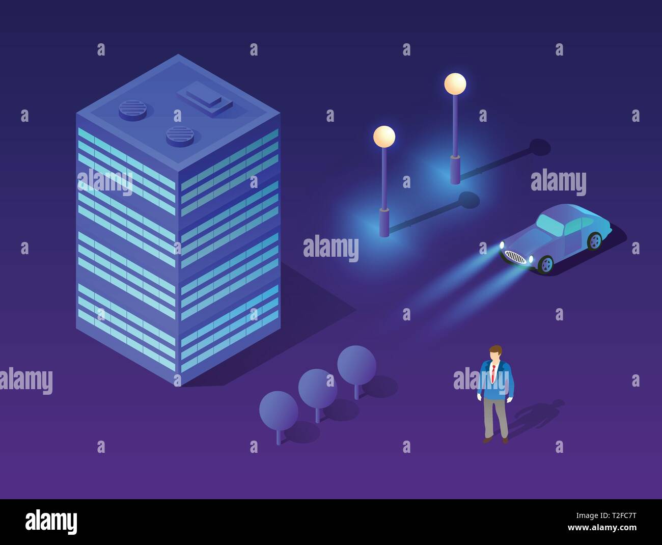 Isometric city set of violet colors 3d building modern town street, urban road architecture ...