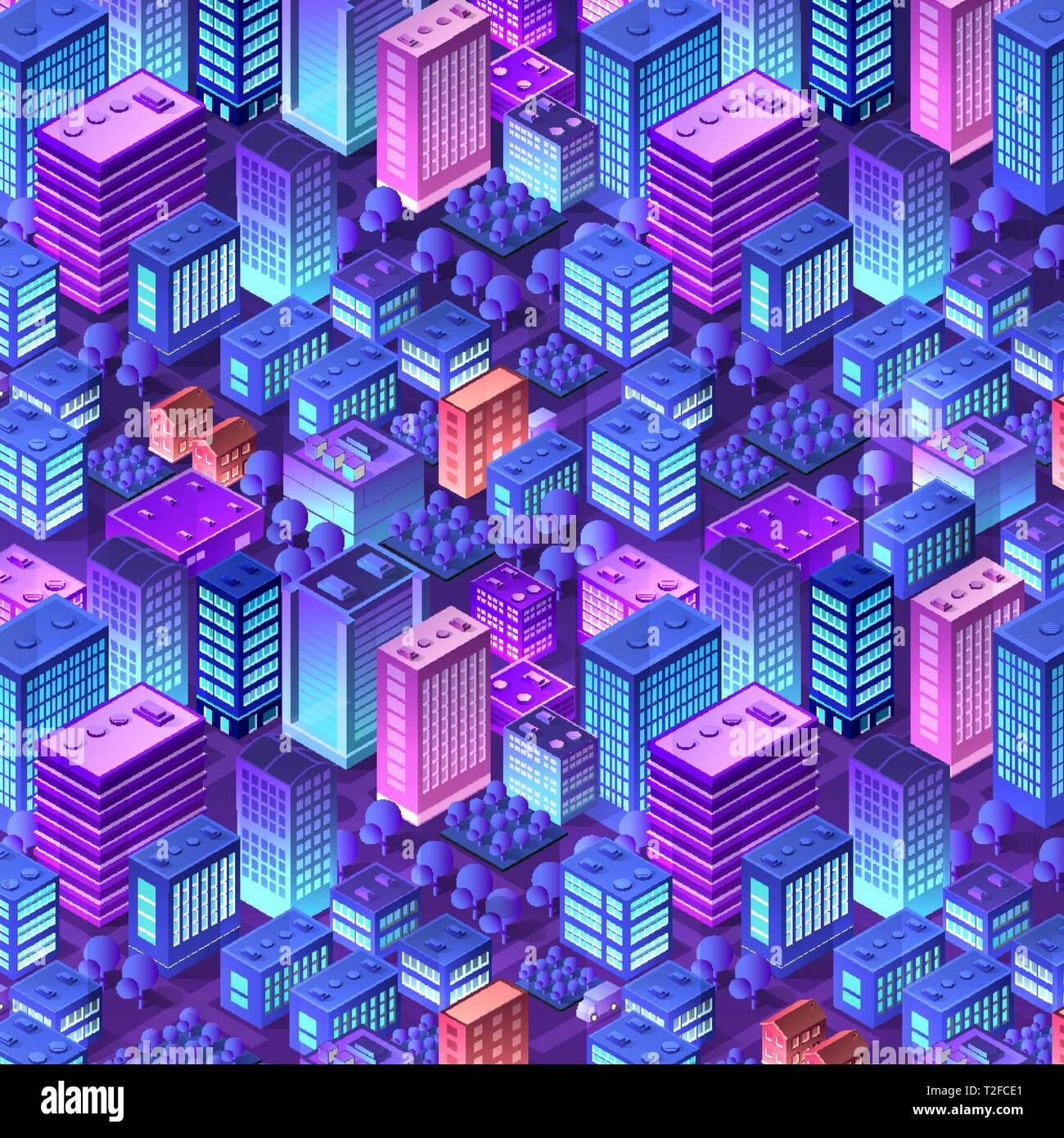 Isometric violet purple background city urban pattern of building house ...