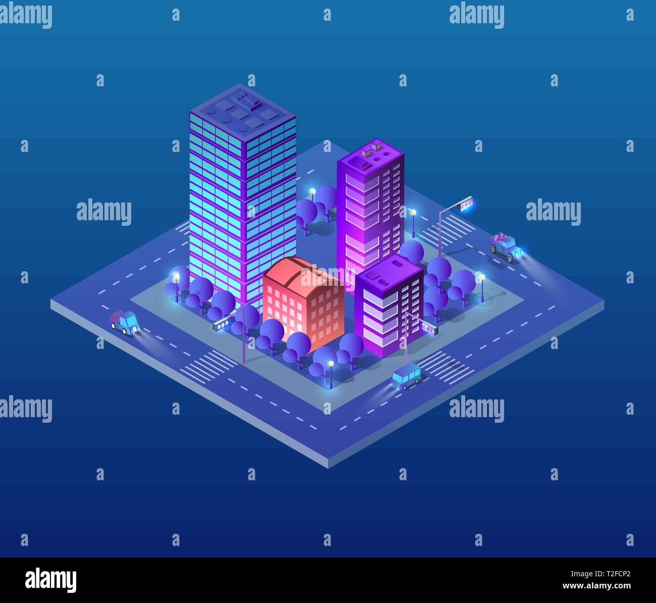 Isometric ultra city concept of violet style, an ultraviolet 3d modern ...