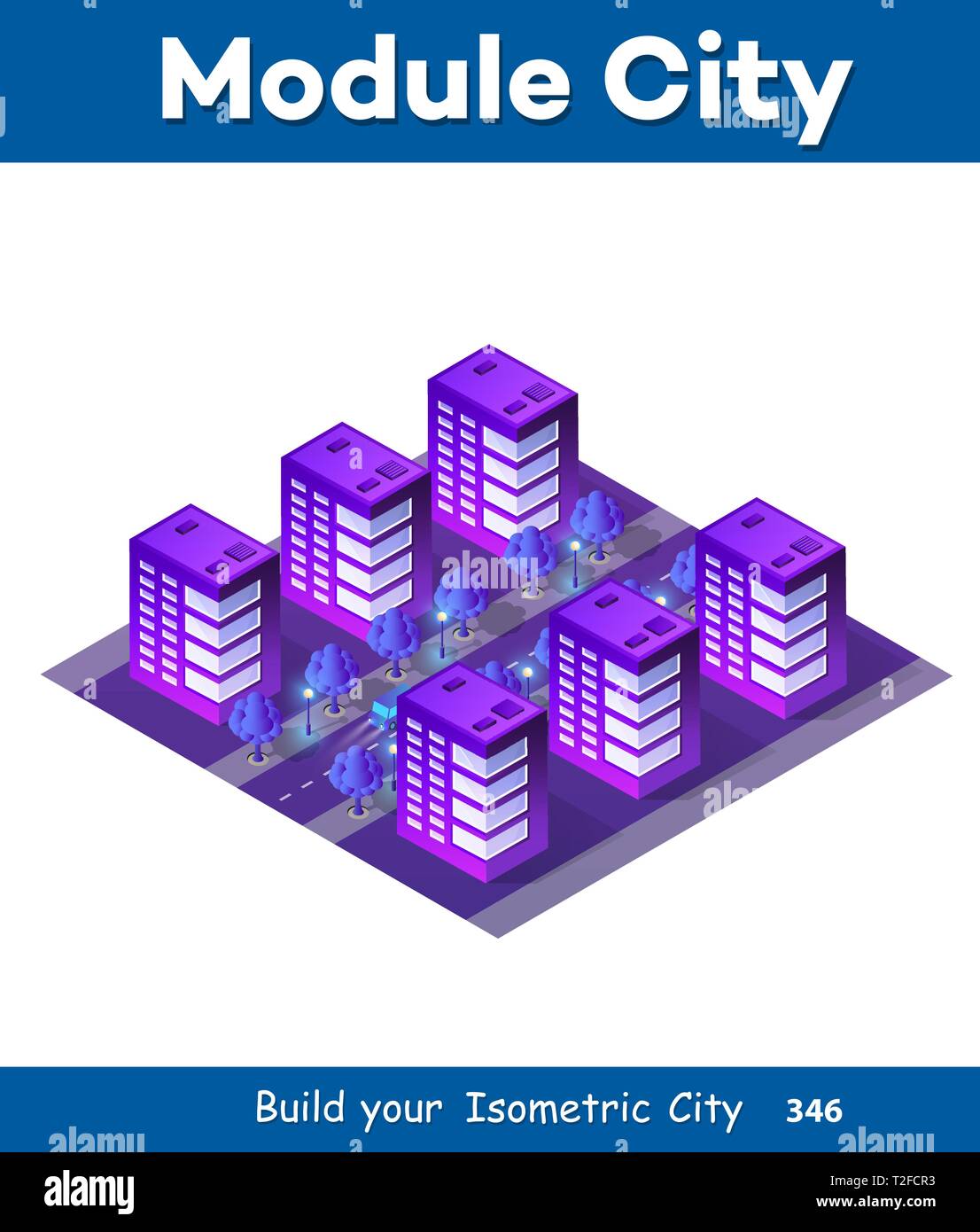 Isometric ultra city concept of violet style, an ultraviolet 3d modern ...