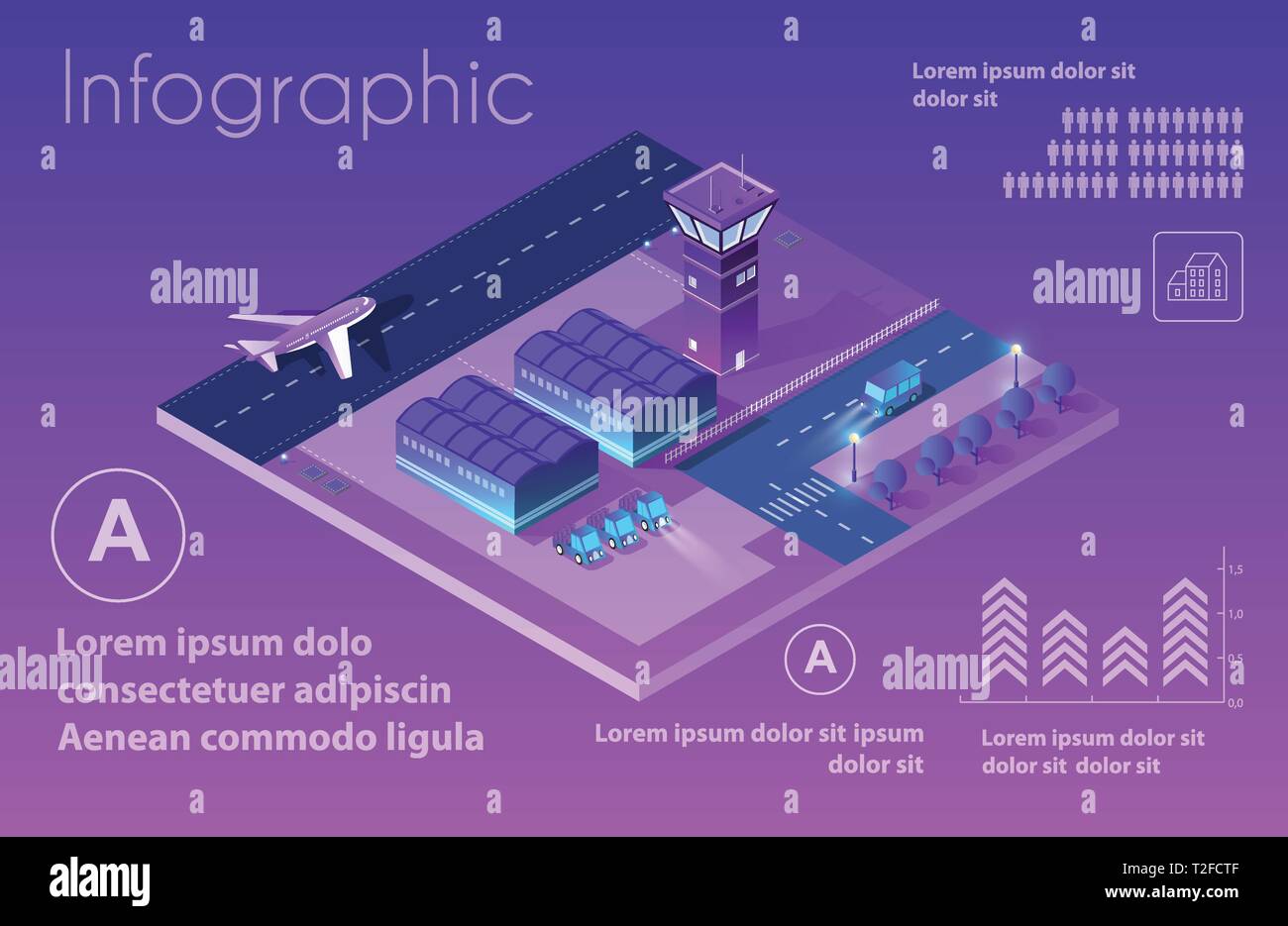 Future 3d isometric airport runway airport airline terminal with ...