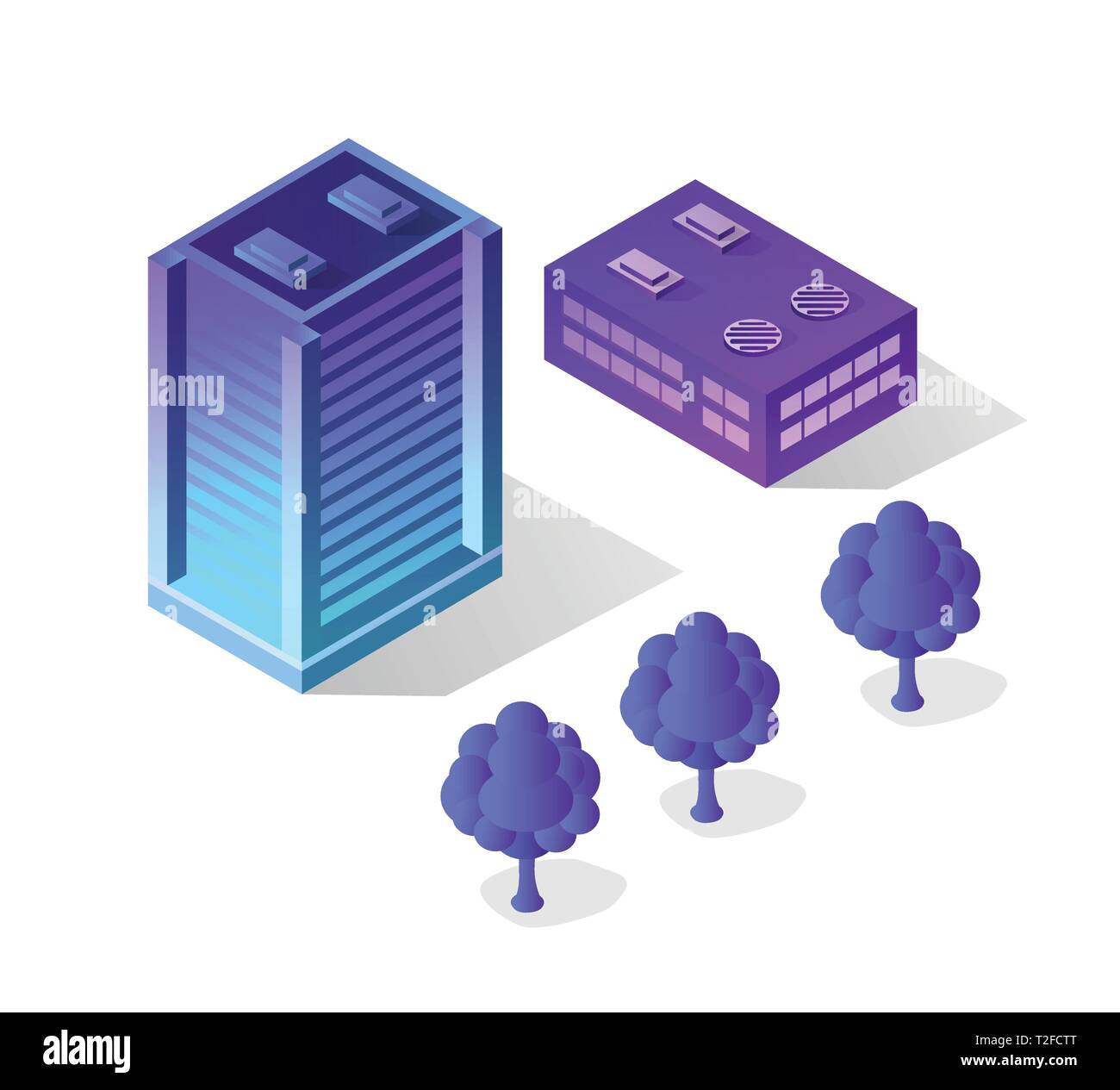 Violet set 3d futuristic isometric street design building on an urban ...