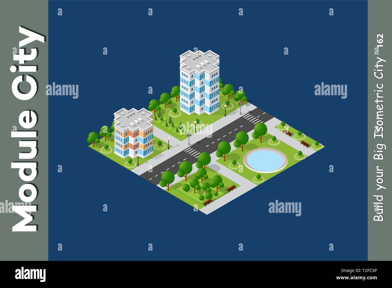 Set of modern isometric buildings and plants for sites and games Stock ...