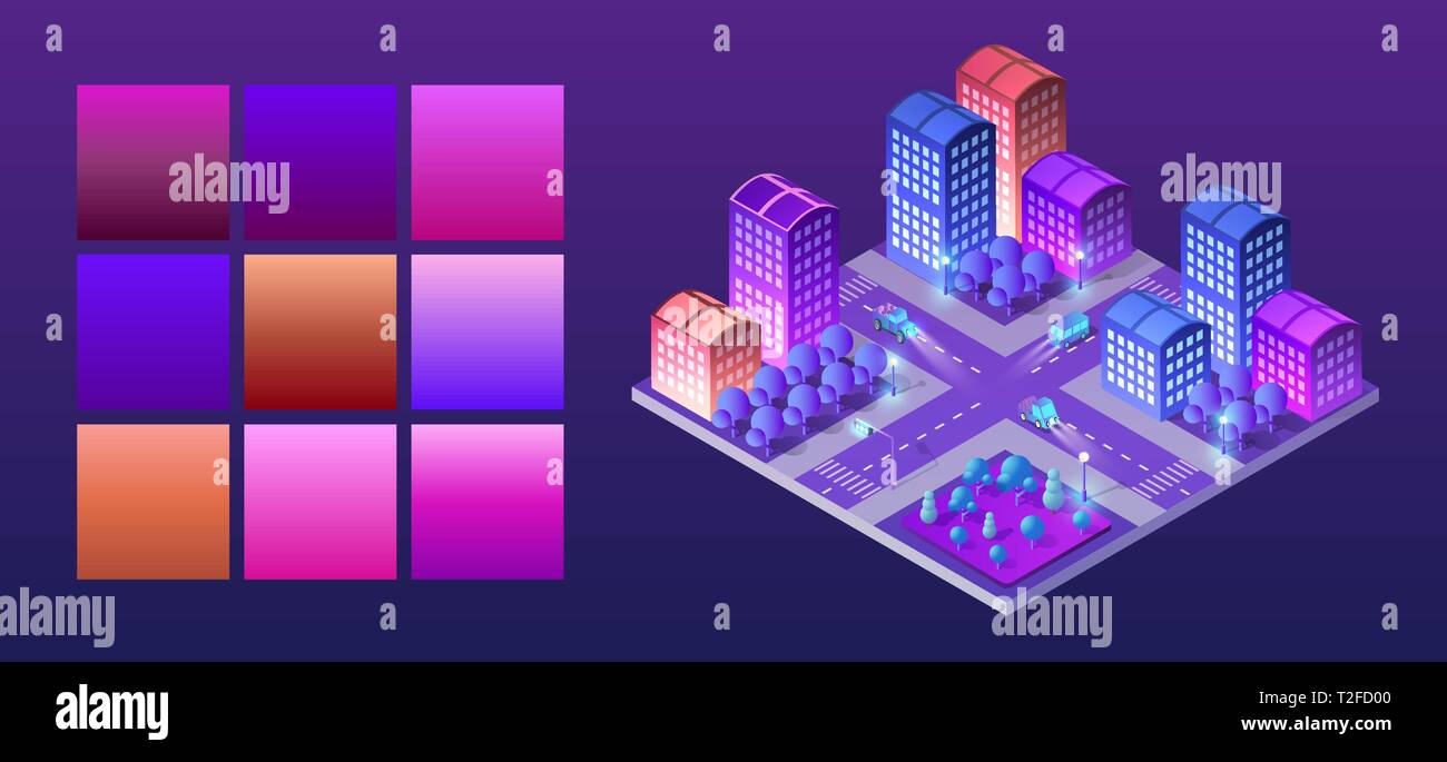 Isometric ultraviolet city of violet colors 3d building modern town ...