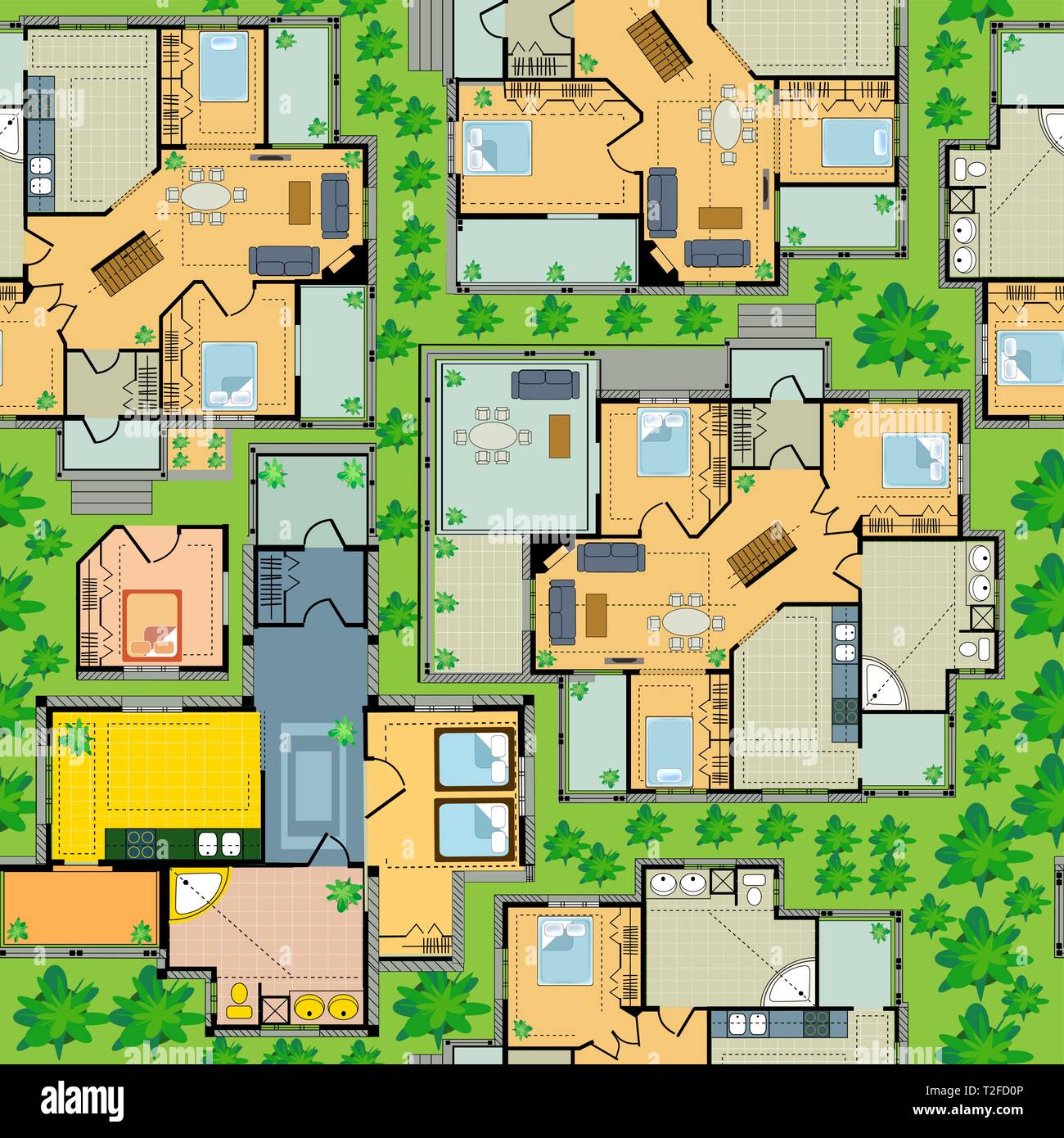 Seamless repeating pattern plan outline drawing, technological ...