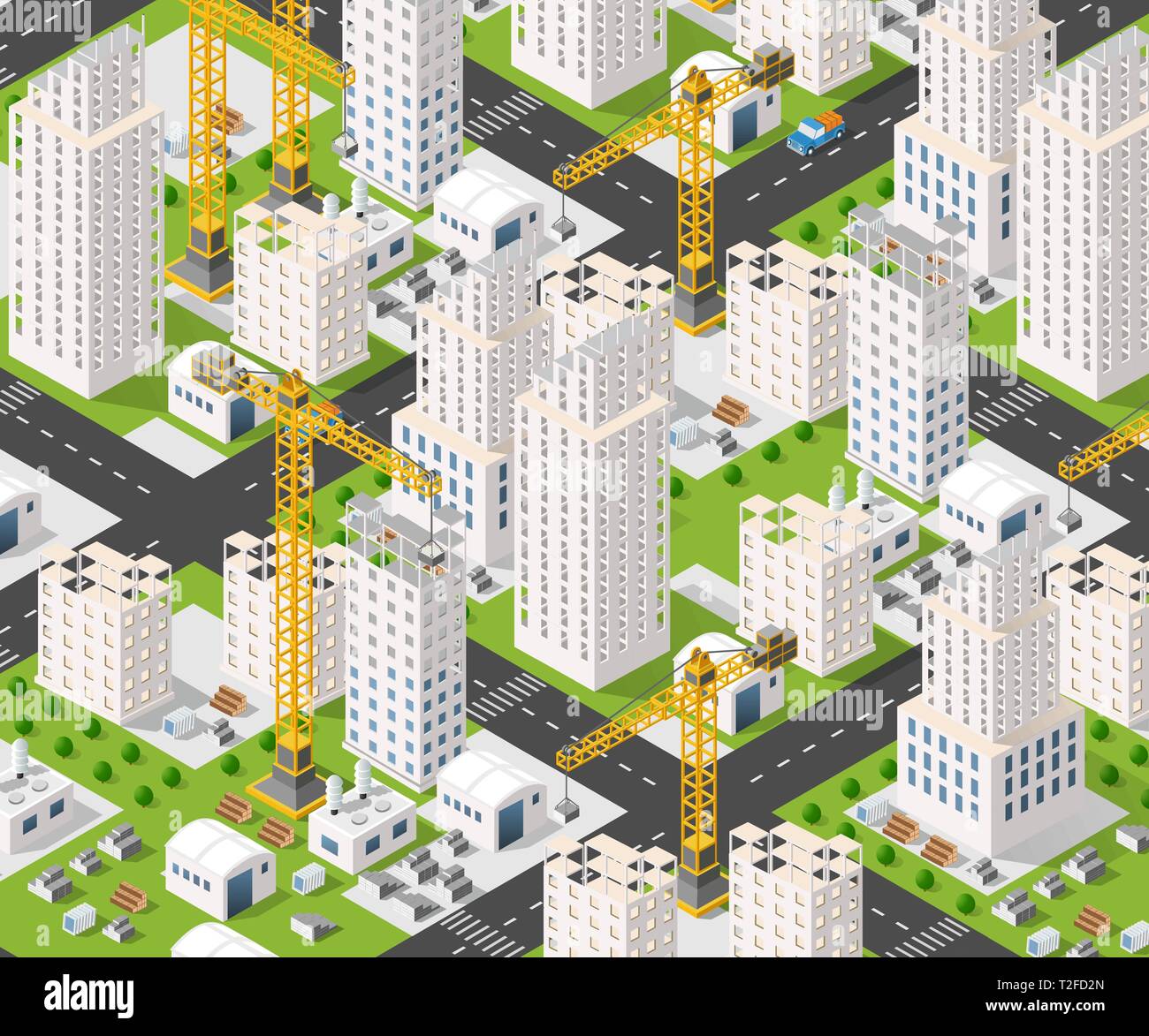 Crane construction industry town Isometric big city Stock Vector Image ...