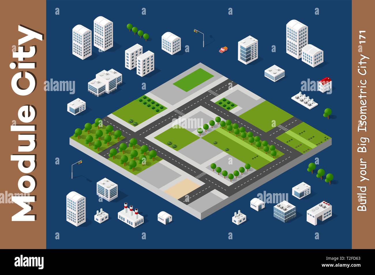 Vector isometric urban architecture building of modern city with street ...