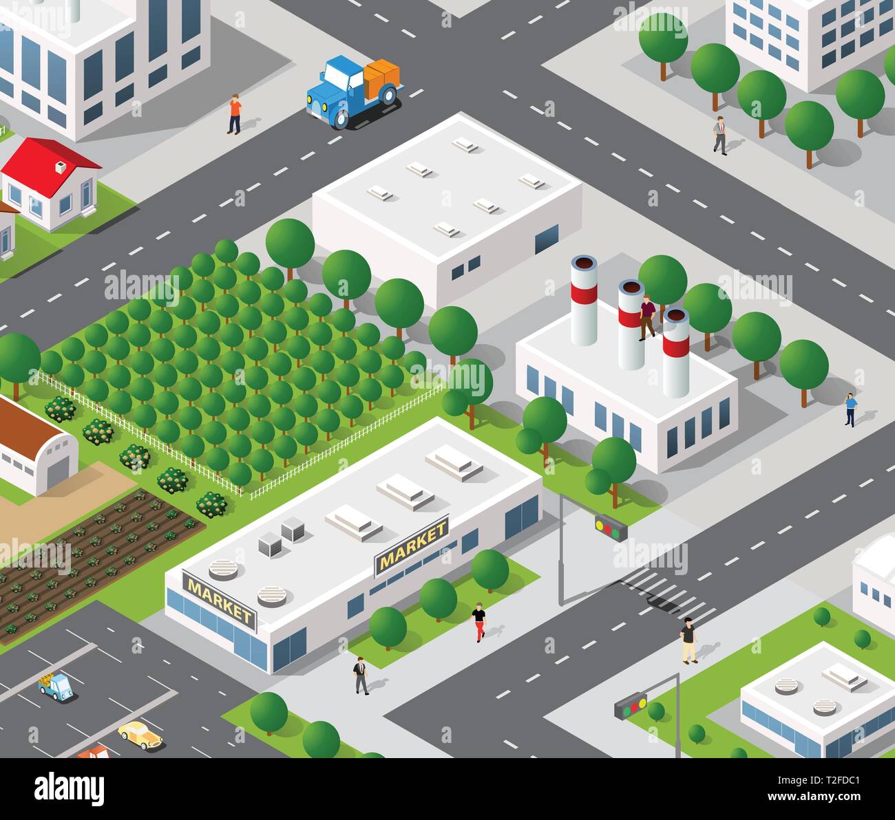 Urban architecture intelligence area with streets, houses and trees ...