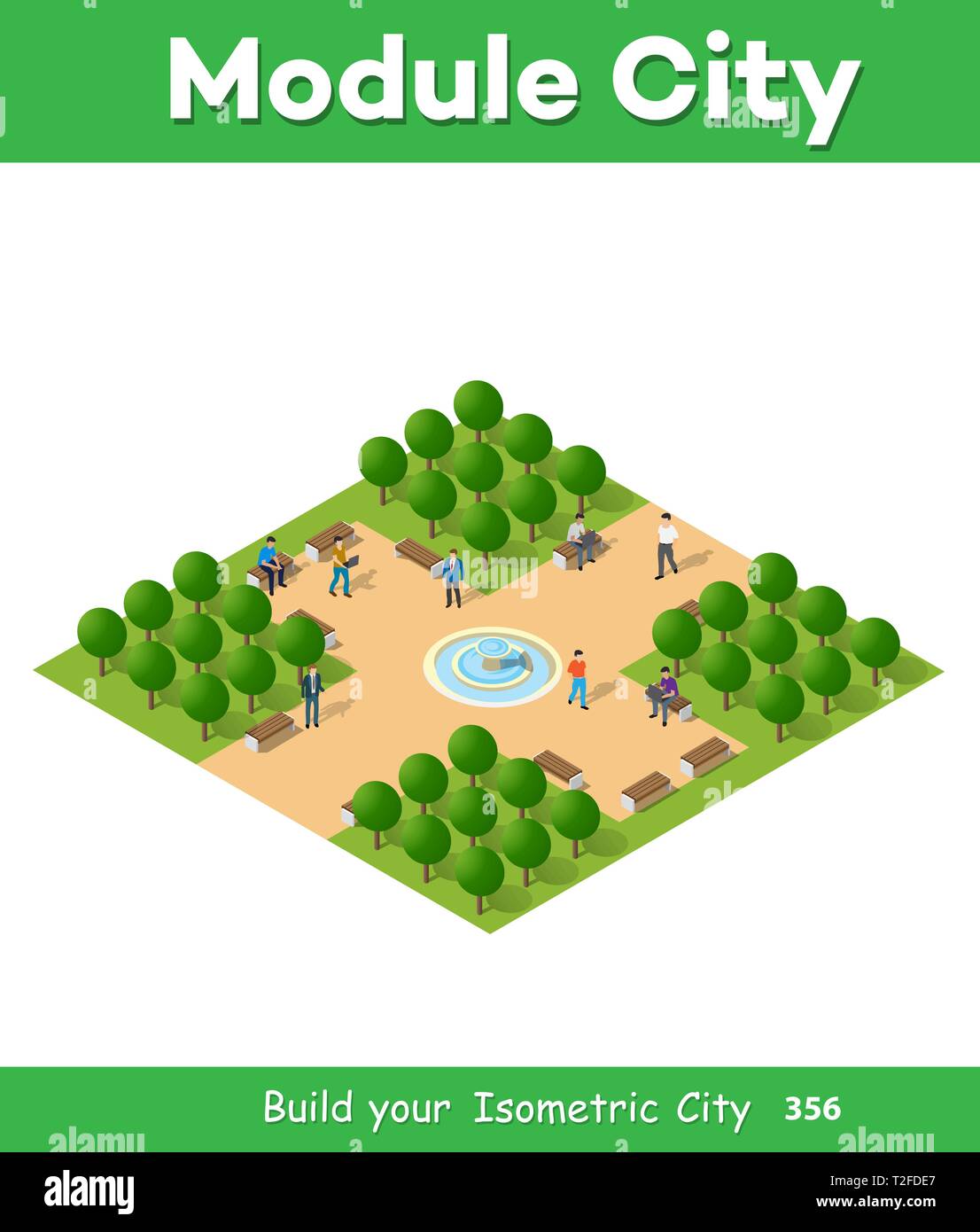 Isometric park with trees and people with benches Stock Vector Image ...