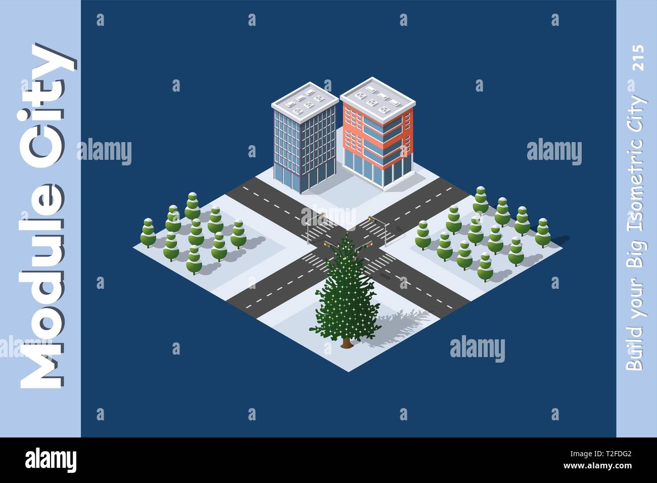 Isometric Winter Christmas town with snow and trees Stock Vector Image ...