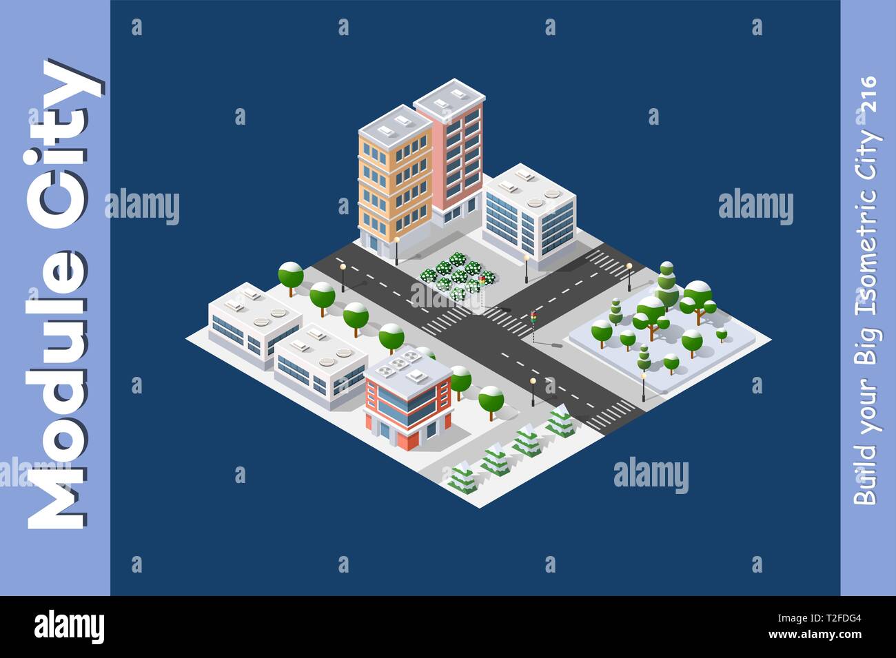 Isometric Winter Christmas town with snow and trees Stock Vector Image ...