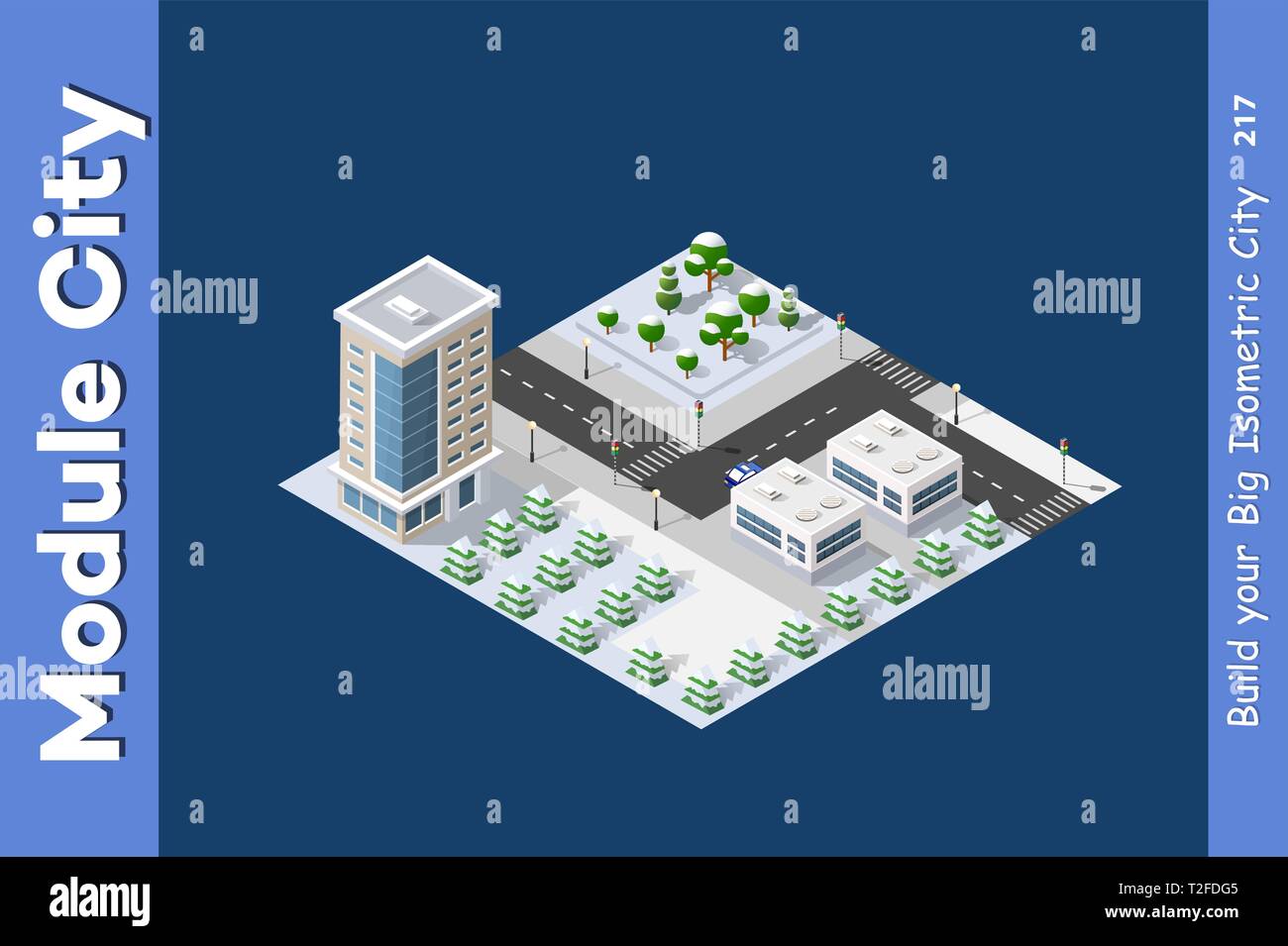 Isometric Winter Christmas town with snow and trees Stock Vector Image ...