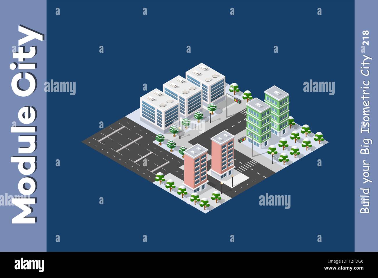 Isometric Winter Christmas town with snow and trees Stock Vector Image ...