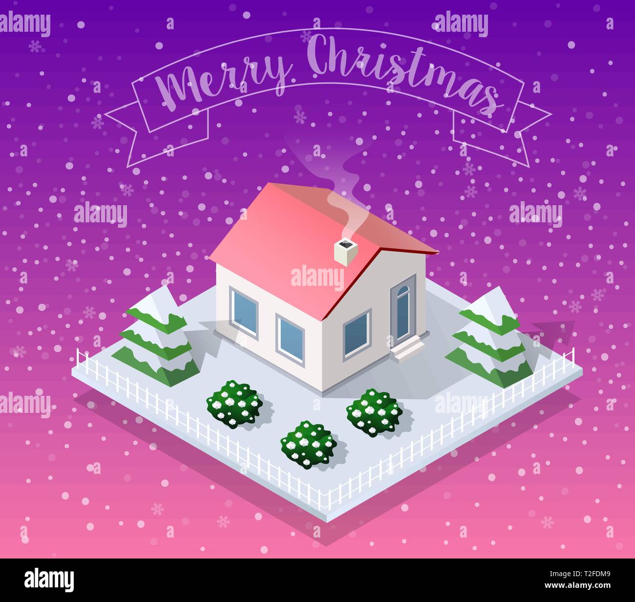 Isometric landscape snow-covered Christmas tree forest village in the ...