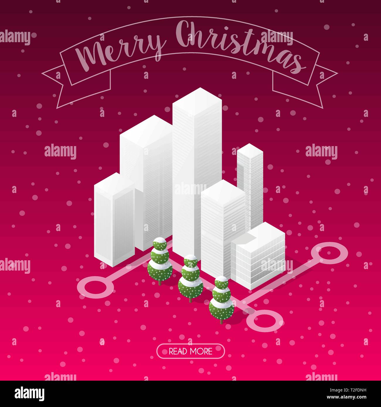 Isometric city landscape snow covered Christmas tree in the snow winter ...