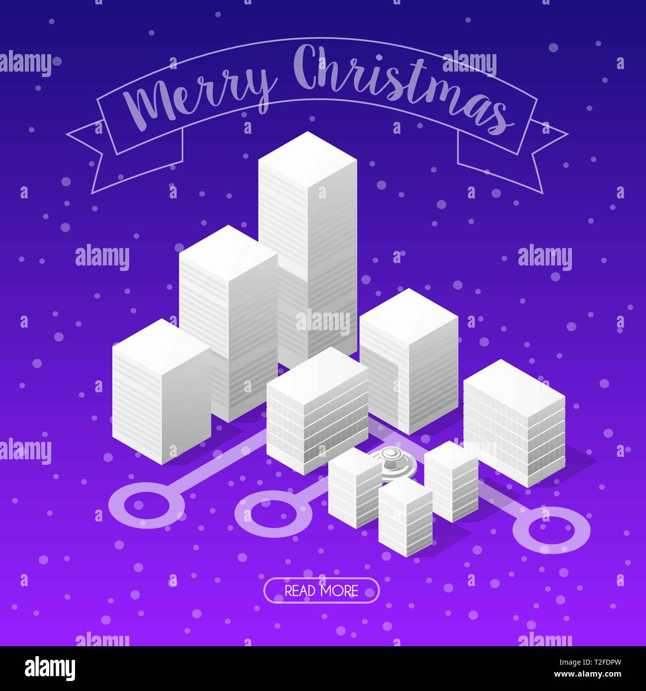 Winter Christmas landscape snow covered futuristic isometric city from ...
