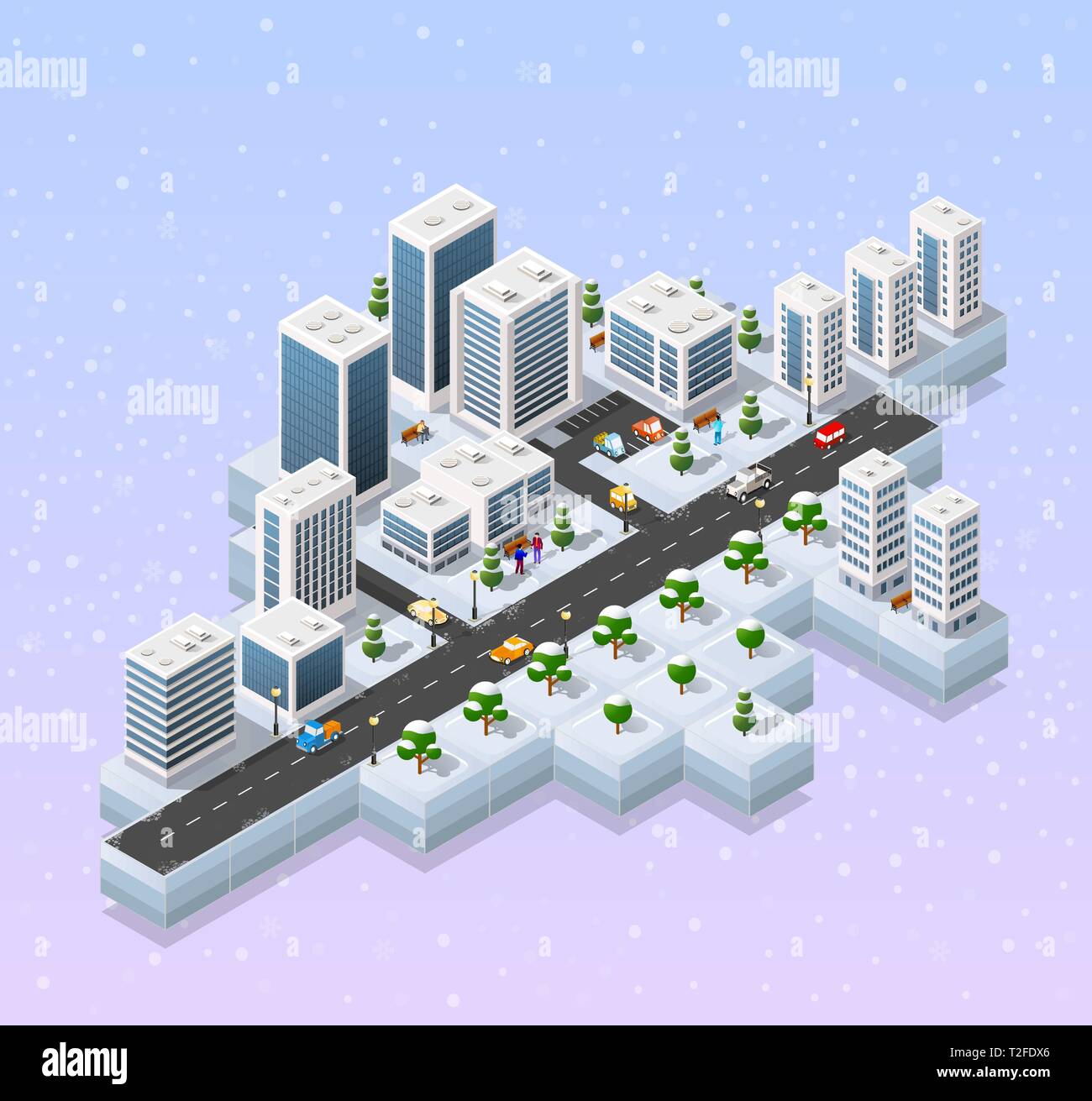 Winter Christmas landscape urban isometric city block in the snow ...