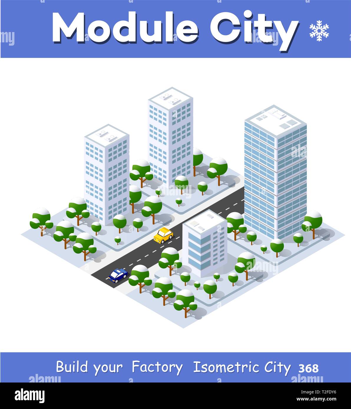 Christmas city isometric urban winter quarter in the snow and in ...