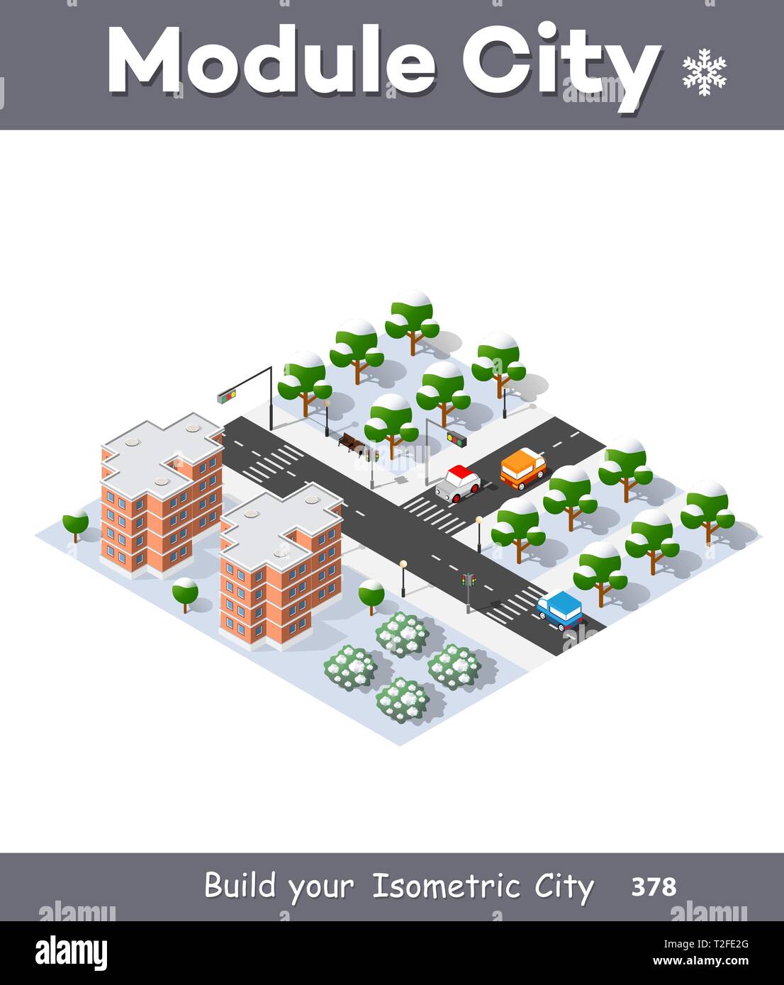 Winter Christmas and New Year is an isometric city with streets, roads ...