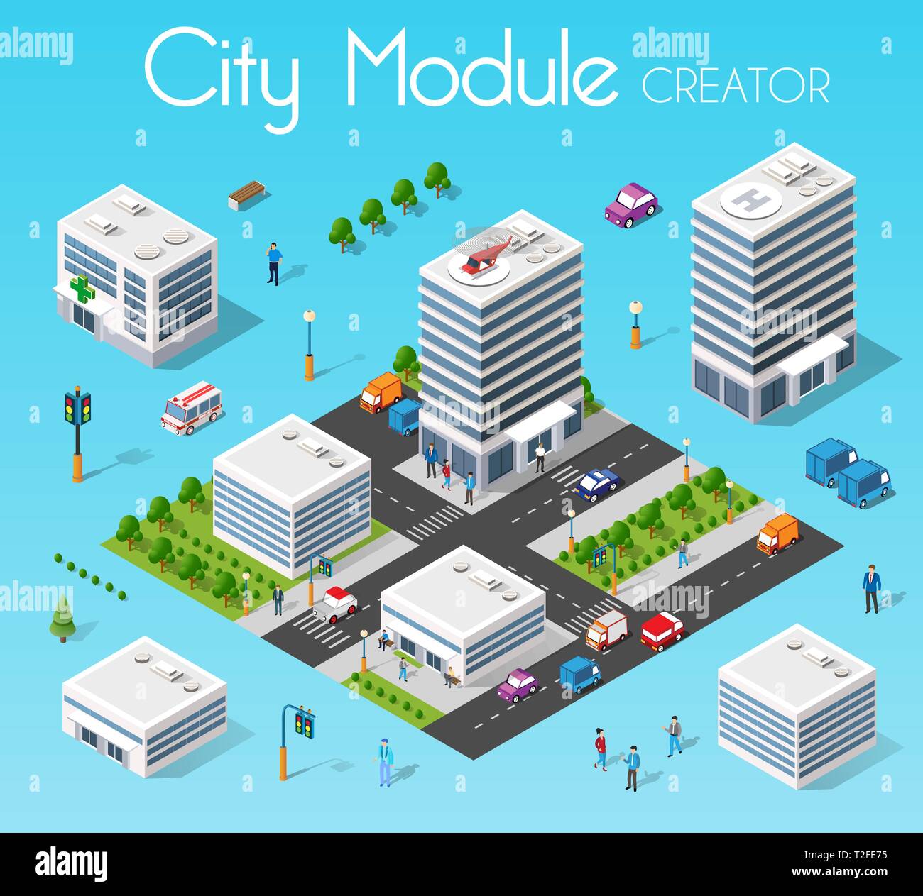 Isometric set module city with skyscraper from urban building vector ...