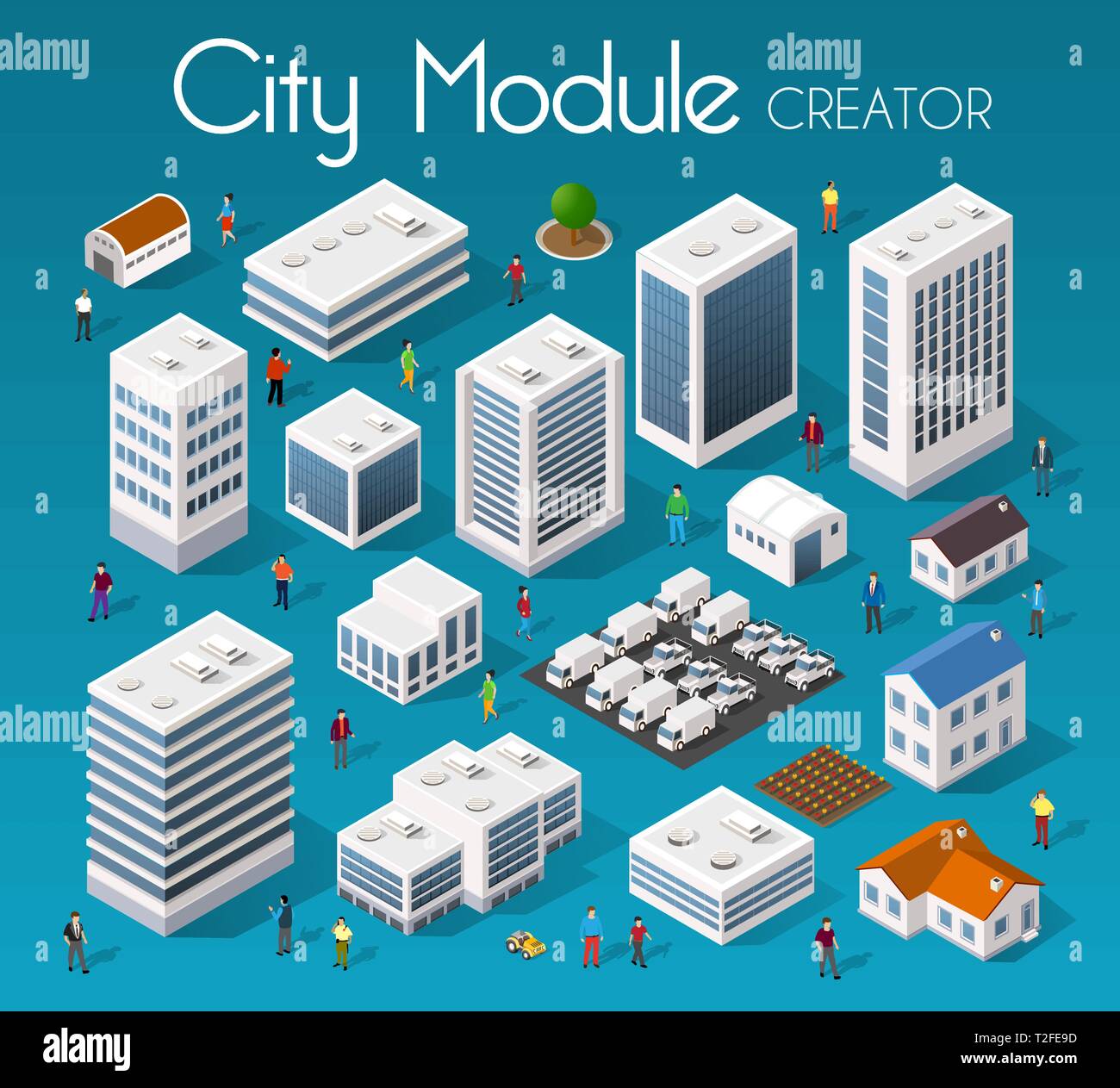 Isometric set module city with skyscraper from urban building vector ...