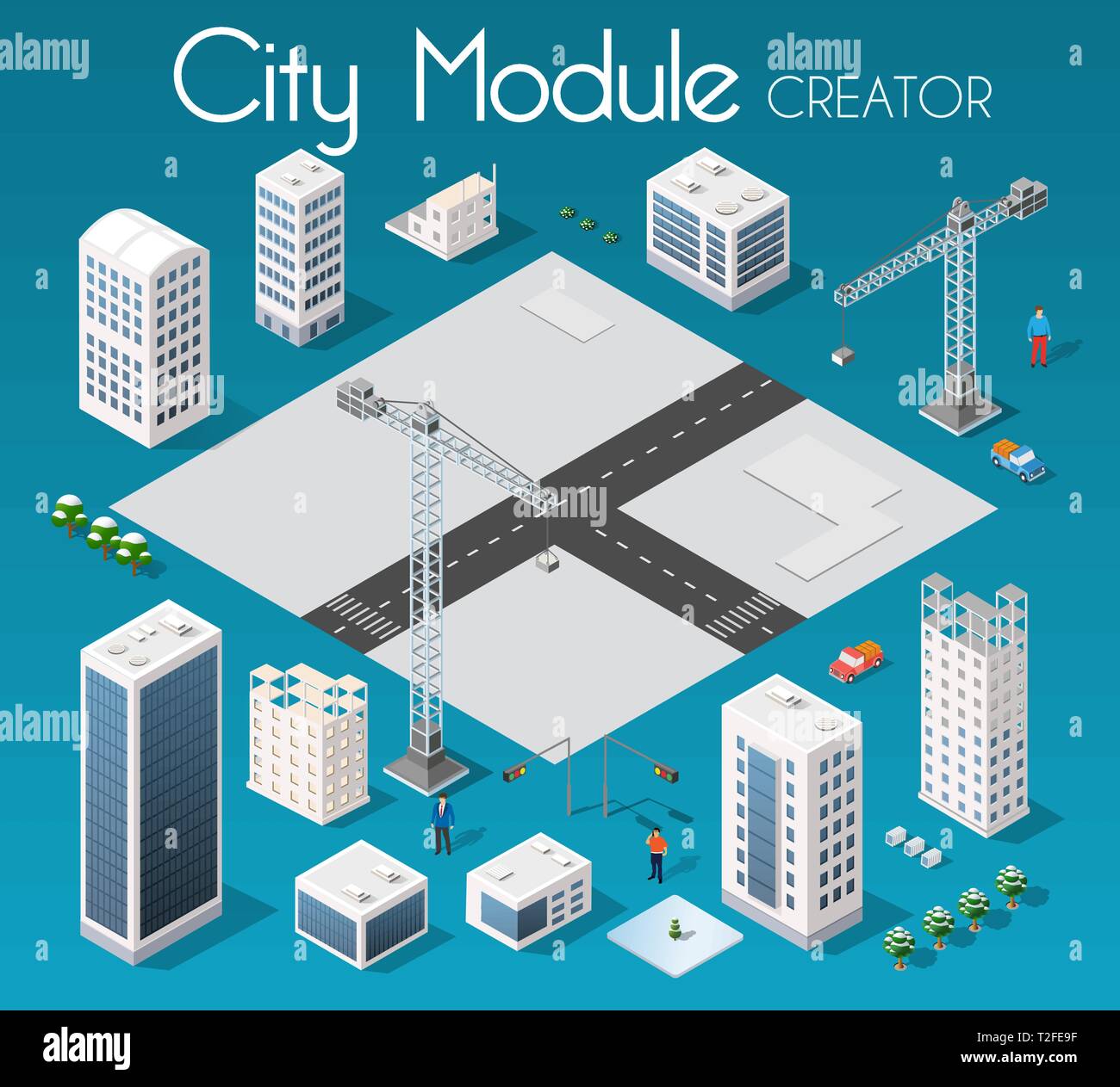 Isometric set module city with skyscraper from urban building vector ...