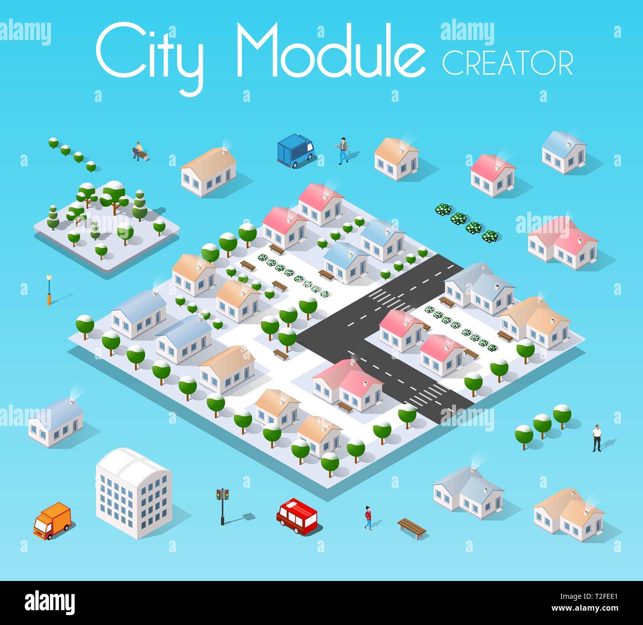 Isometric set module city with skyscraper from urban building vector ...