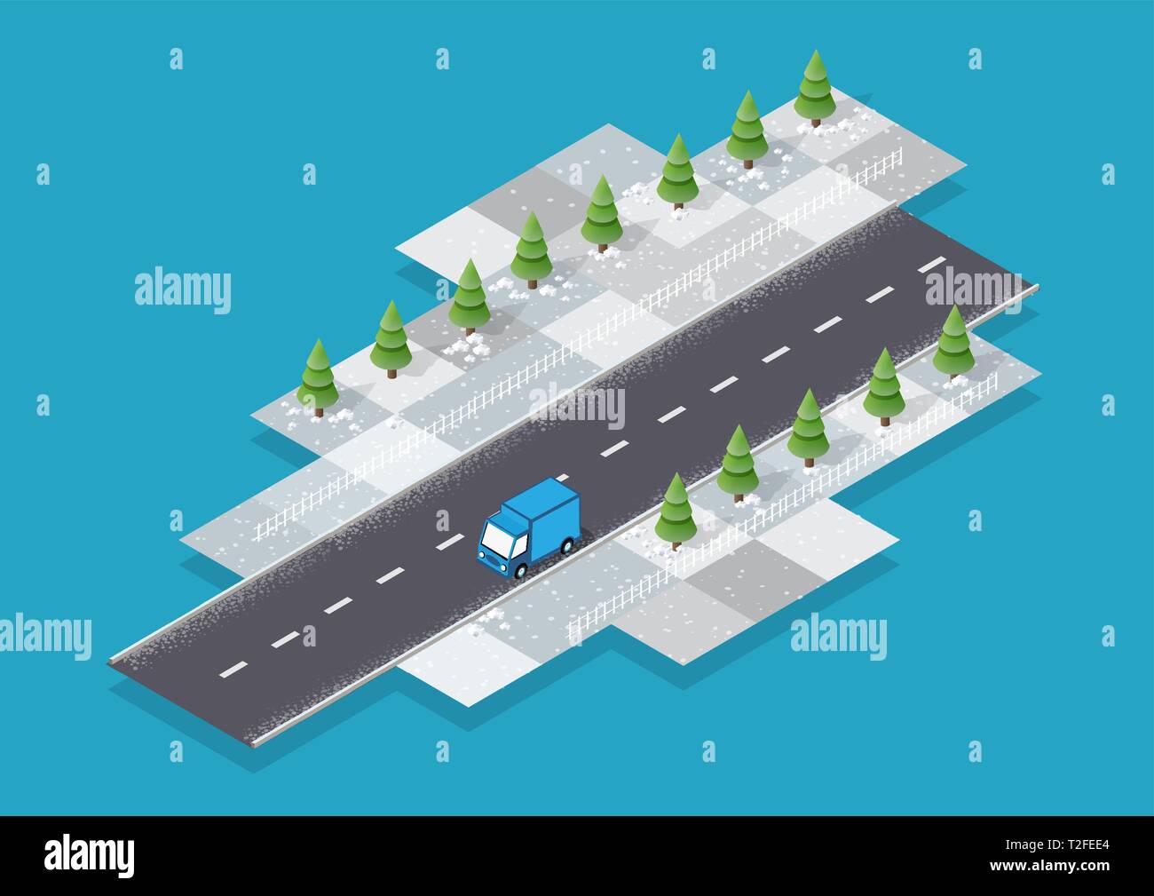 Isometric Seasons city with houses and streets with trees, fir and ...