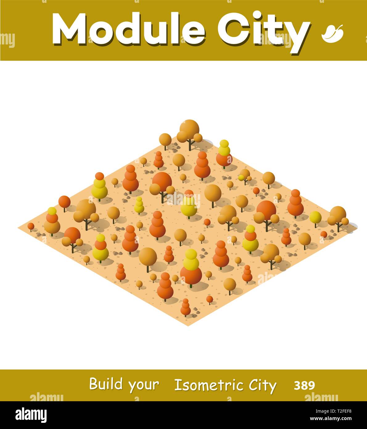 Isometric autumnal forest with trees, fir and bushes. Autumn time of ...