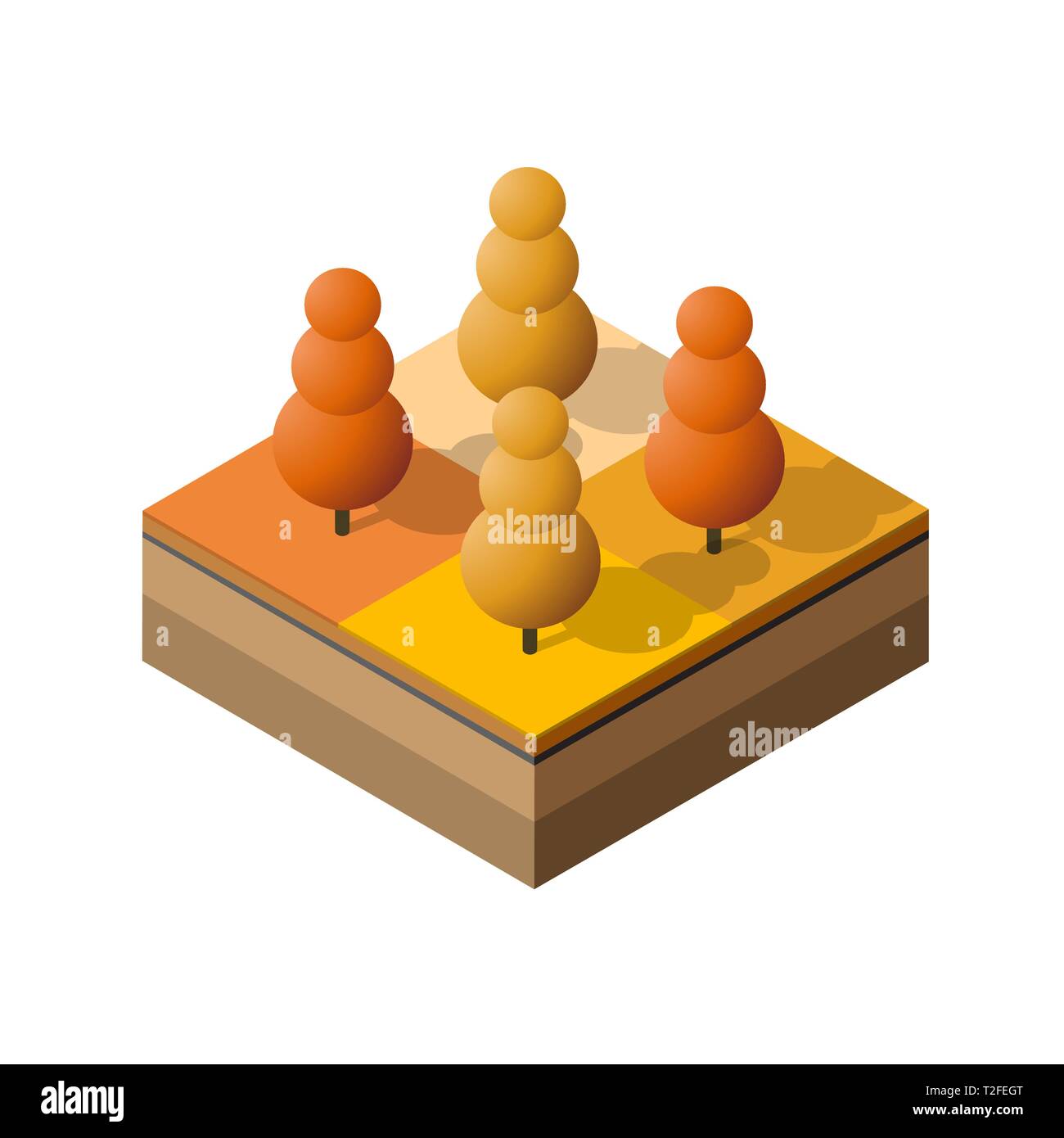 Isometric autumnal forest with trees, fir and bushes. Autumn time of ...