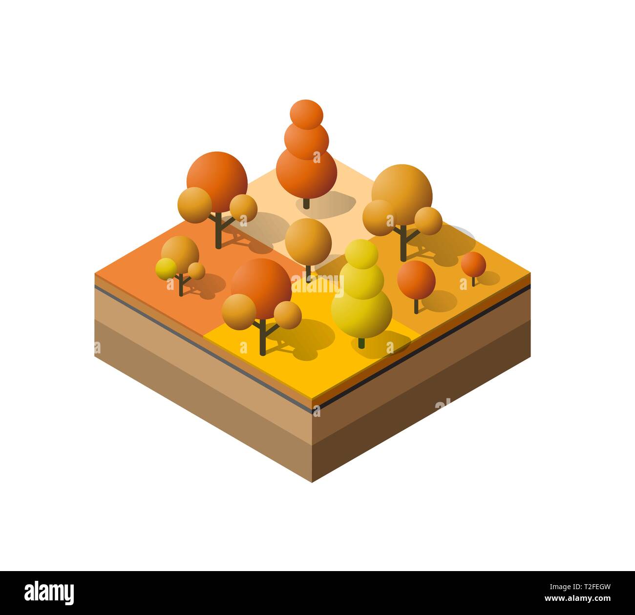 Isometric autumnal forest with trees, fir and bushes. Autumn time of ...