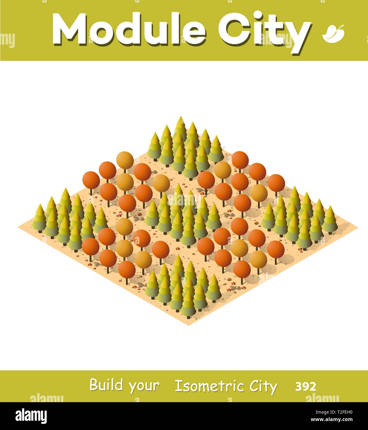 Isometric autumnal forest with trees, fir and bushes. Autumn time of ...