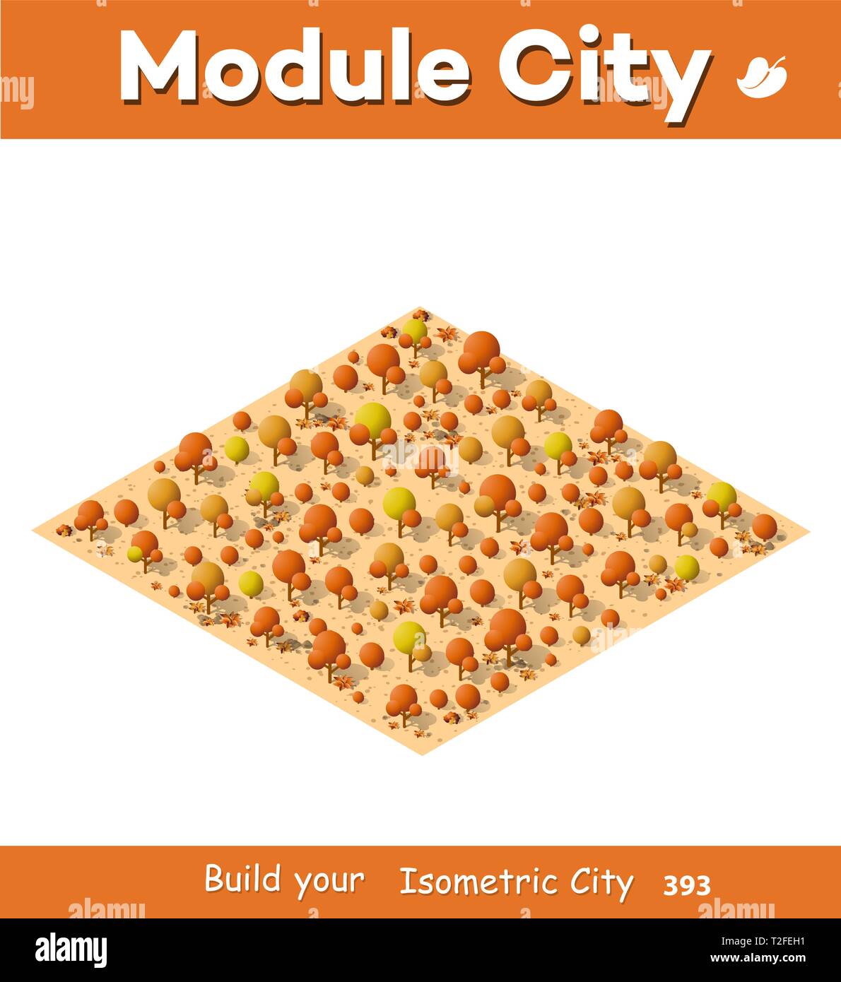 Isometric autumnal forest with trees, fir and bushes. Autumn time of ...