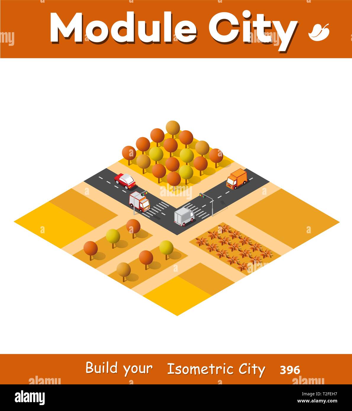 Isometric autumnal forest with trees, fir and bushes. Autumn time of ...