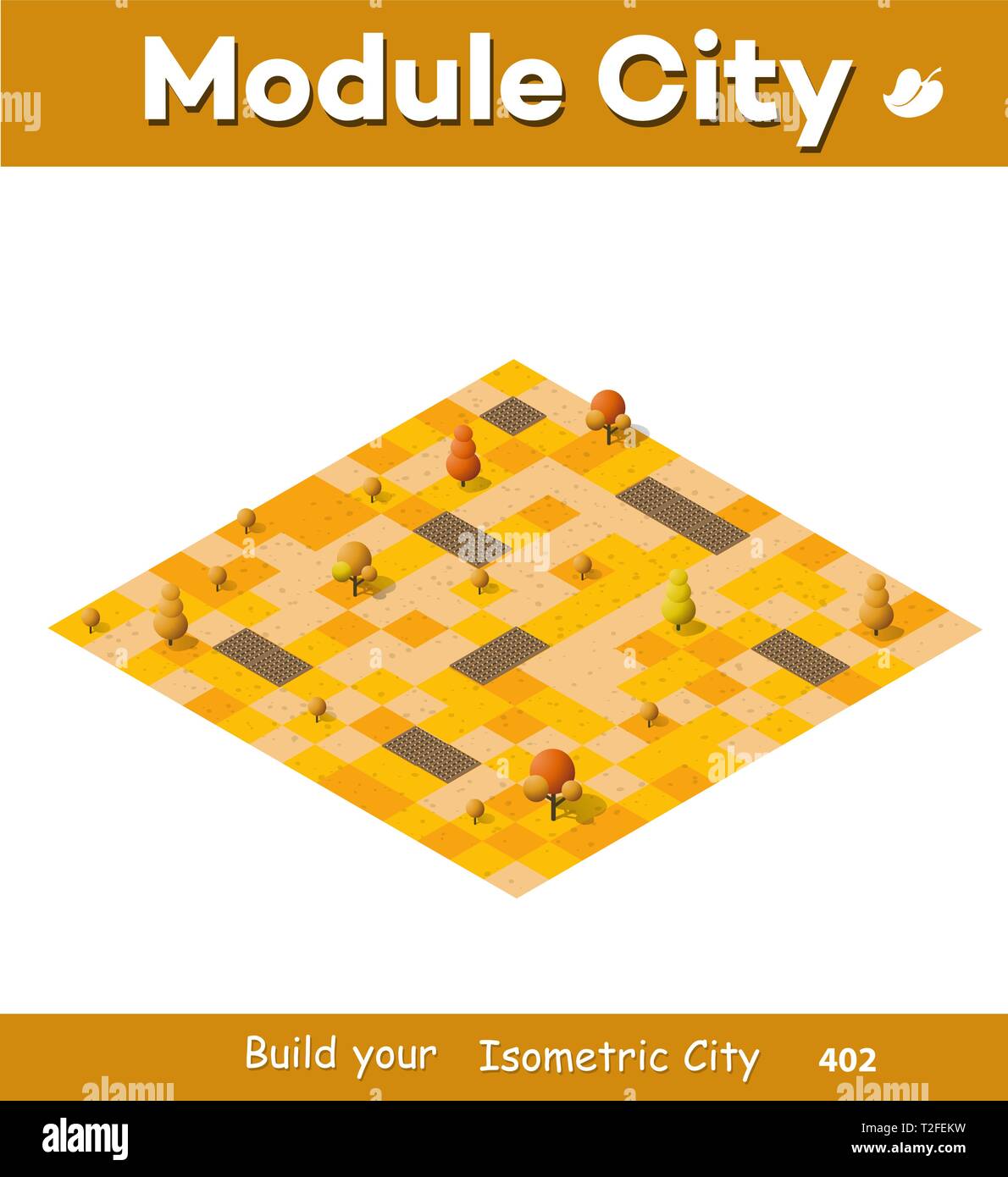 Isometric autumnal forest with trees, fir and bushes. Autumn time of ...