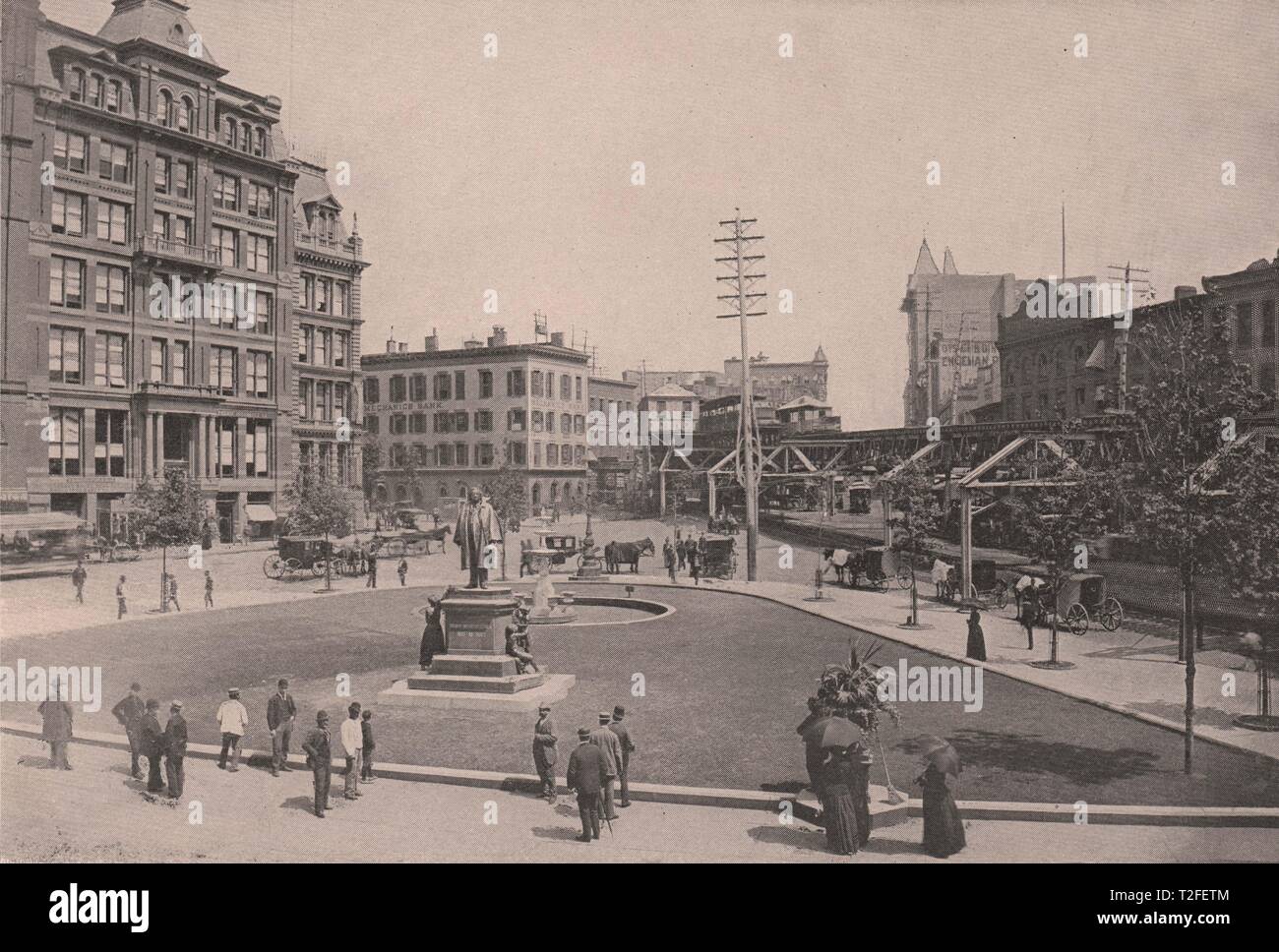 Fulton and Court Streets, Brooklyn; Statue of Henry Ward Beecher Stock ...