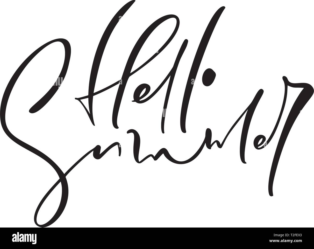 Cute Hello summer hand drawn lettering calligraphy vector text. Fun ...