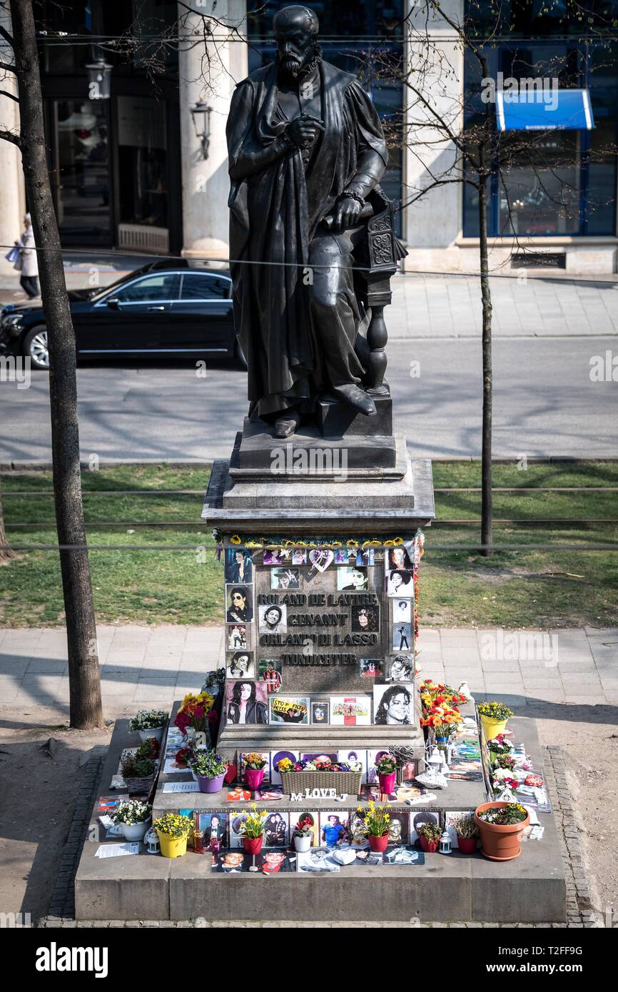 01 April 2019, Bavaria, München: The pedestal of the monument to ...