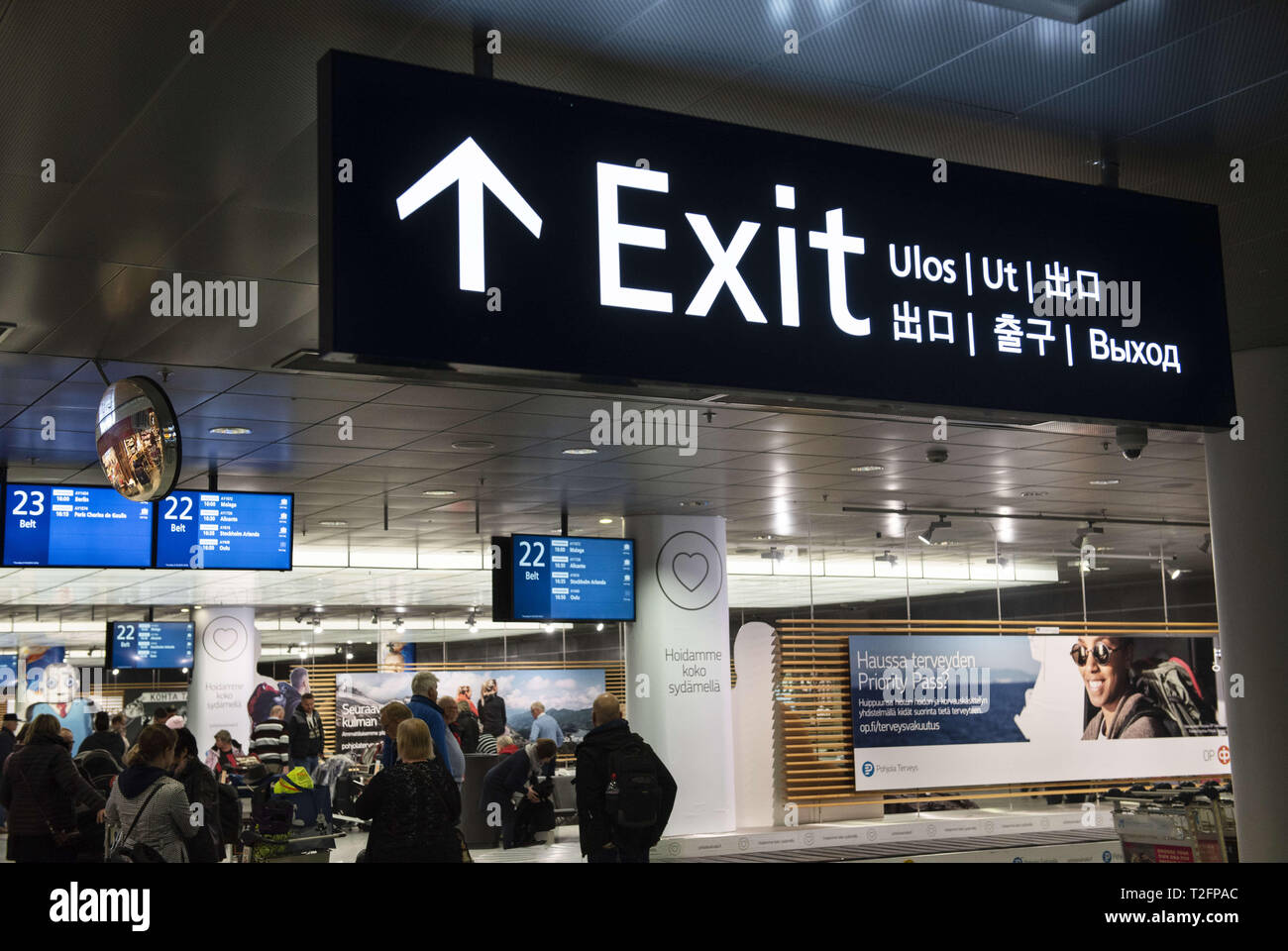 Helsinki, Finland. 21st Mar, 2019. An exit sign is seen at Helsinki ...
