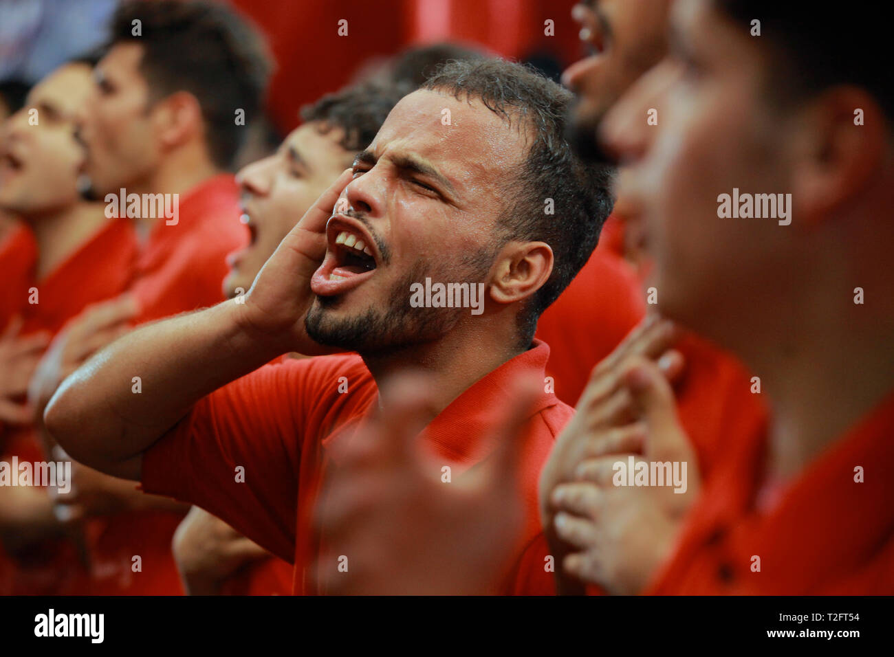 Baghdad, Iraq. 02nd Apr, 2019. A Shiite muslims man takes part in an ...