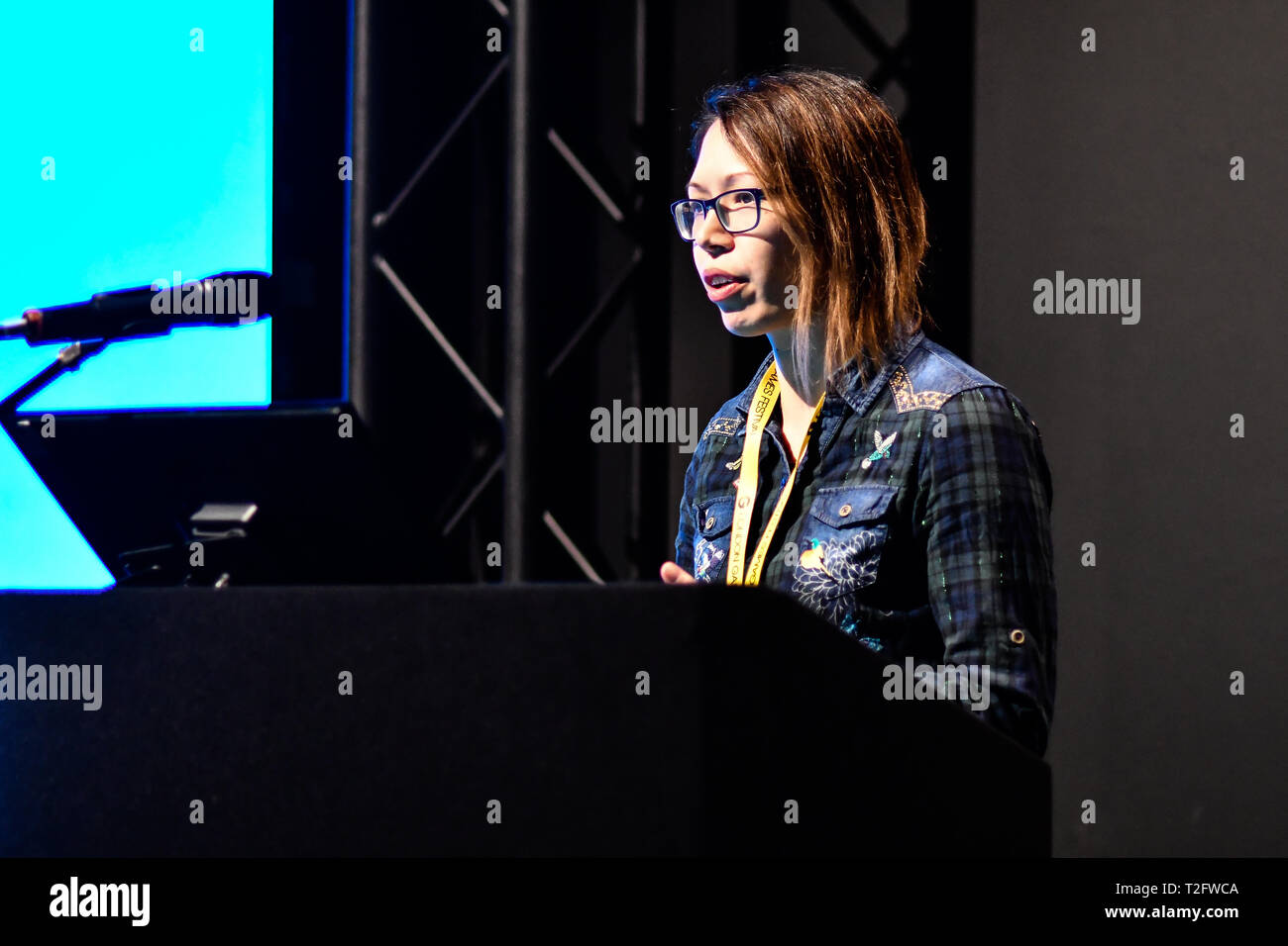 London, UK. 02nd Apr, 2019. Speaker Jodie Azhar is a Teazelcat Games at ...