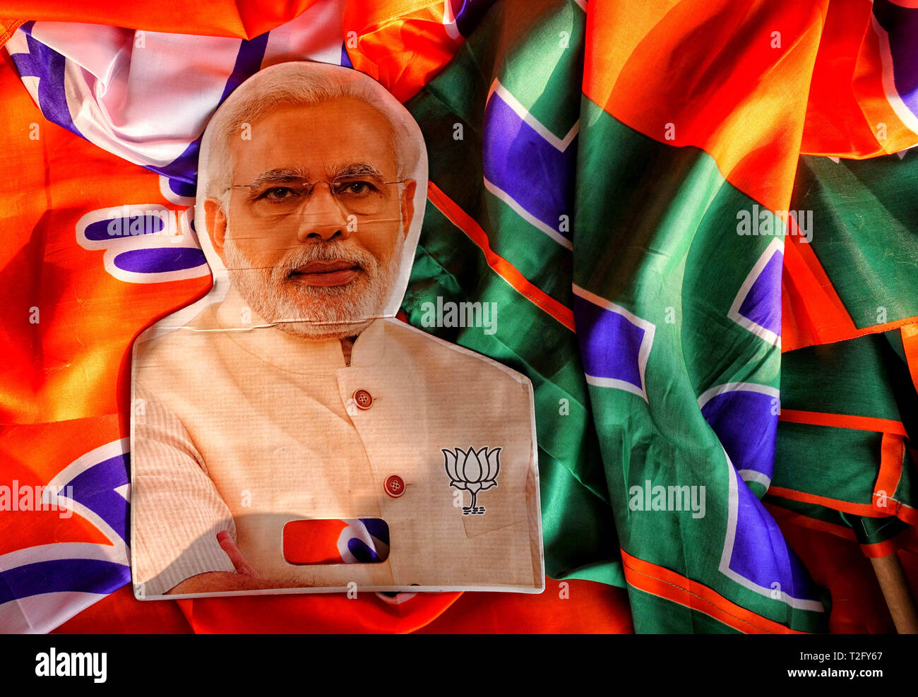 Prime Minister Mr. Narendra Modi's cut-out seen at the Brigade Parade ...