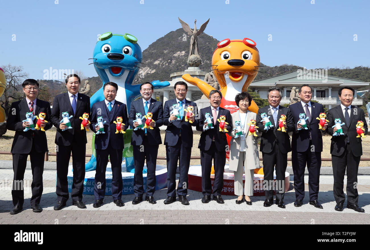 03rd Apr, 2019. Mascots of 2019 FINA championships A ceremony to unveil ...