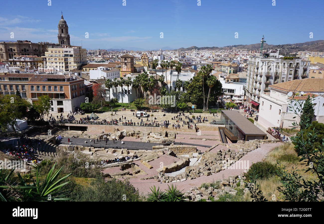 View from the Alcazaba at the Teatro Romano (Roman Amphitheatre) in ...