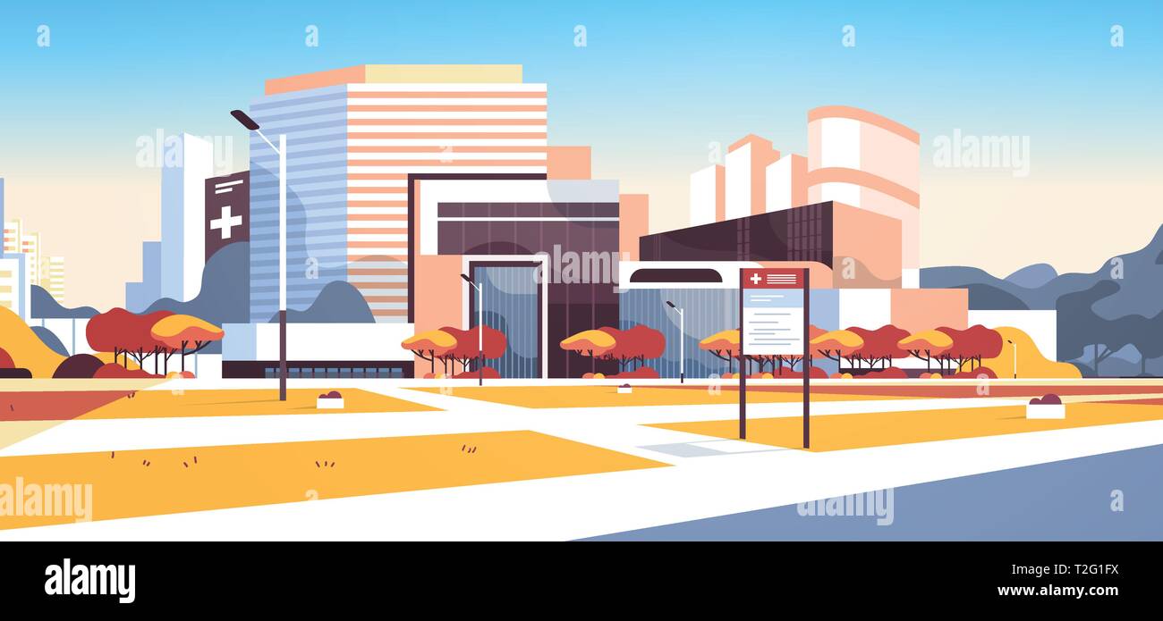 big hospital building modern medical clinic exterior with yard ...