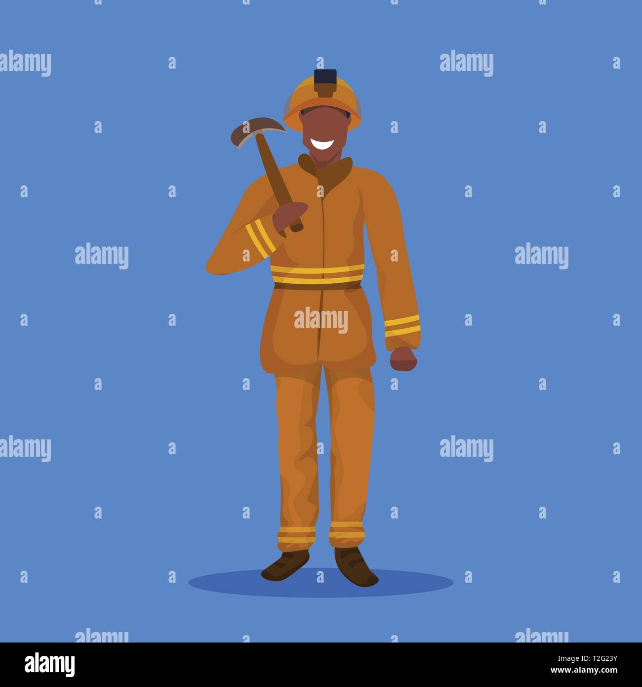 male miner holding pick axe happy man in orange uniform professional ...