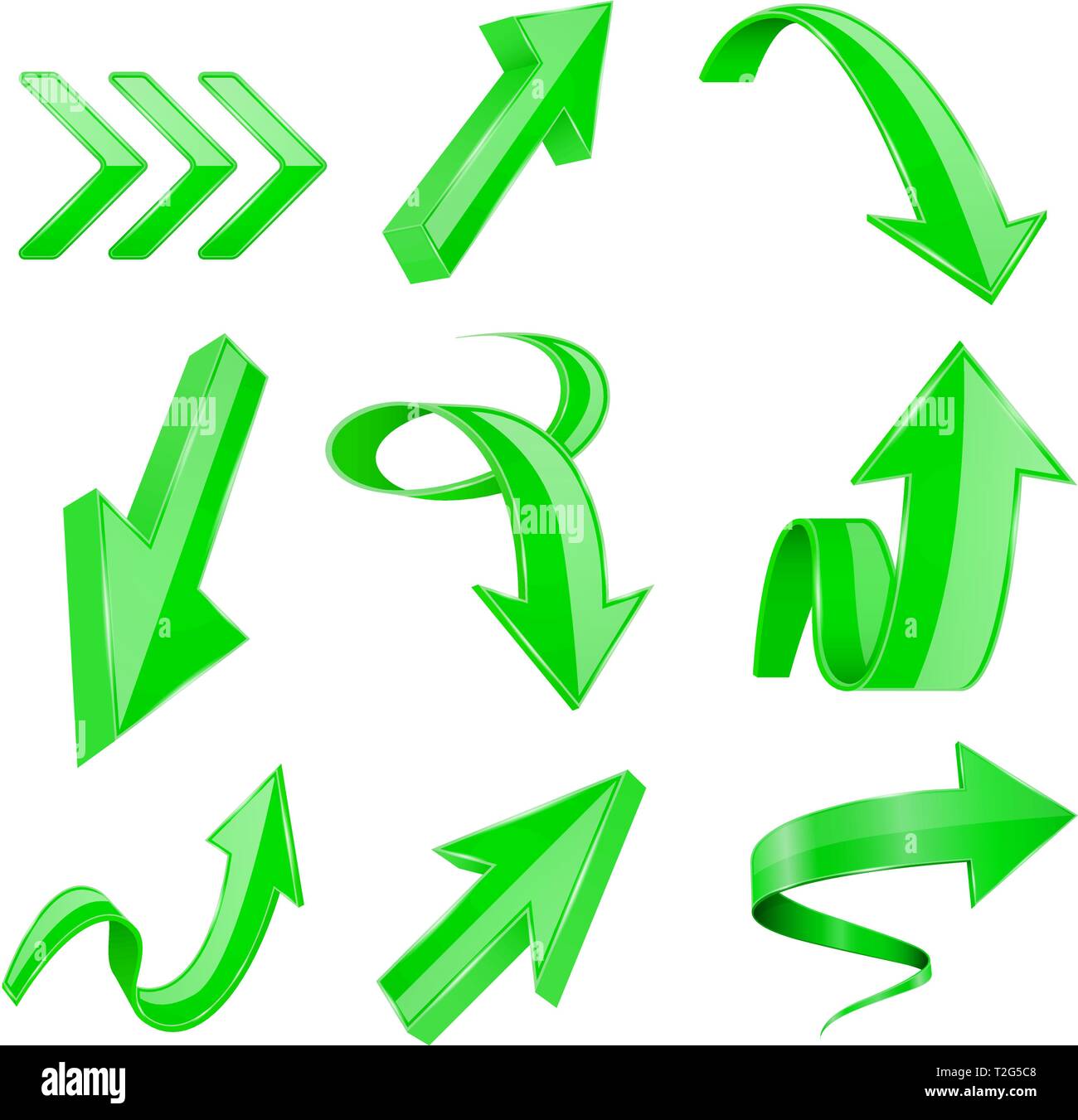 Green 3d shiny arrows. Vector illustration isolated on white background ...