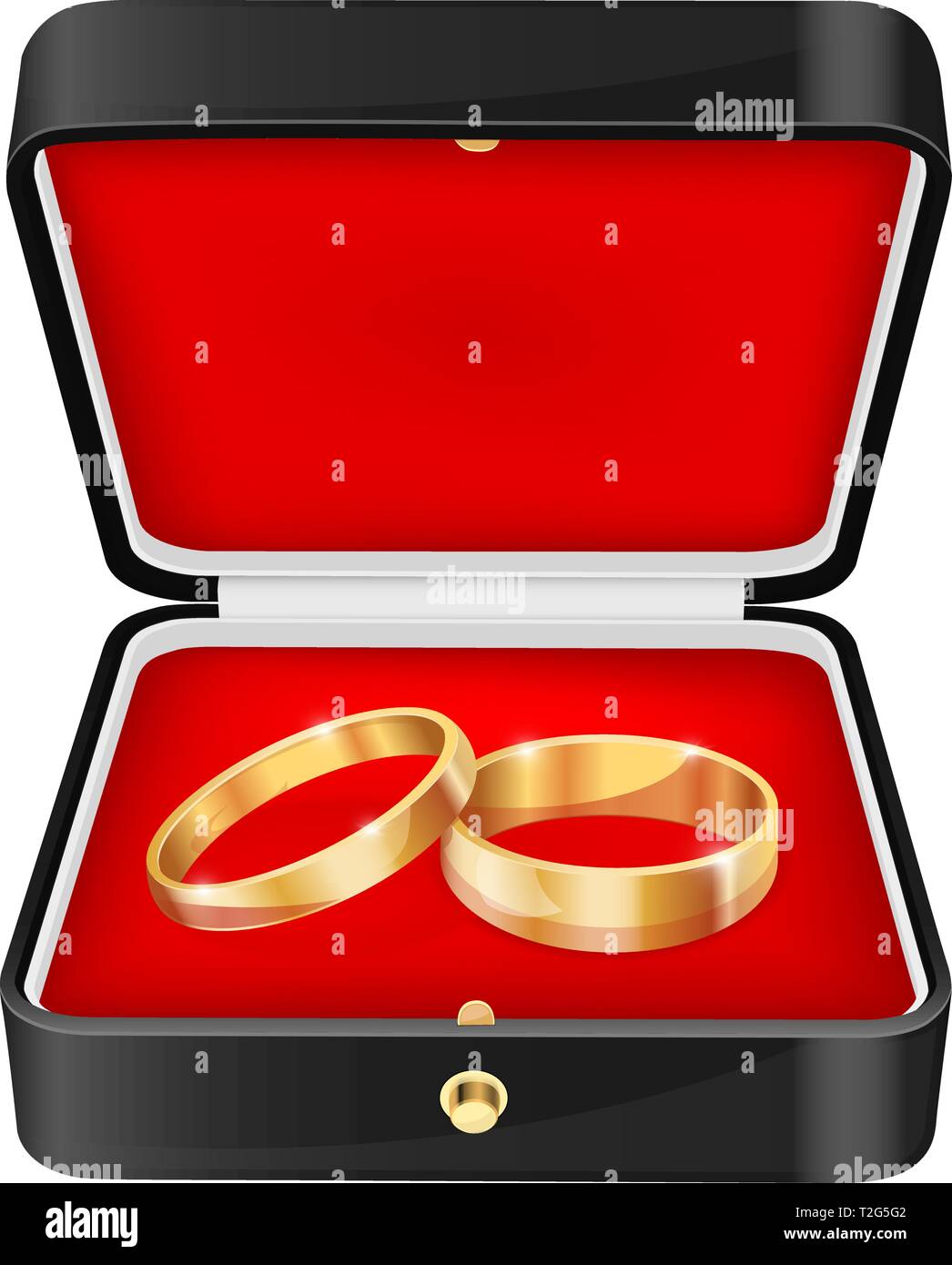 Wedding rings in a black jewelry box. Vector 3d illustration isolated ...